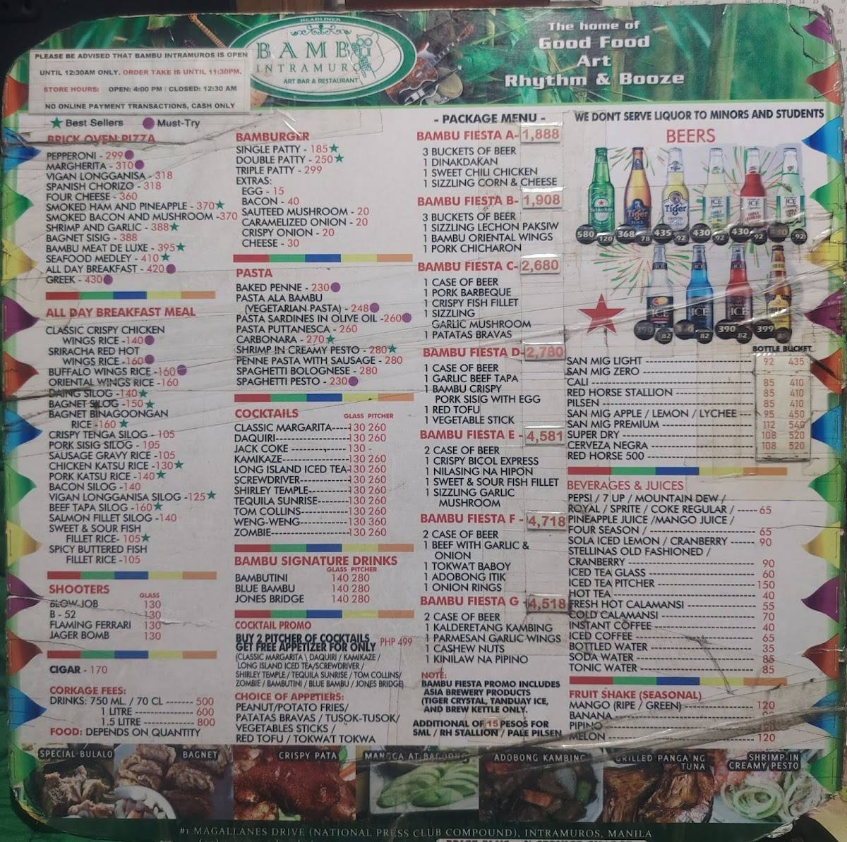 Menu at Bambu Intramuros Art Bar & Restaurant, Manila