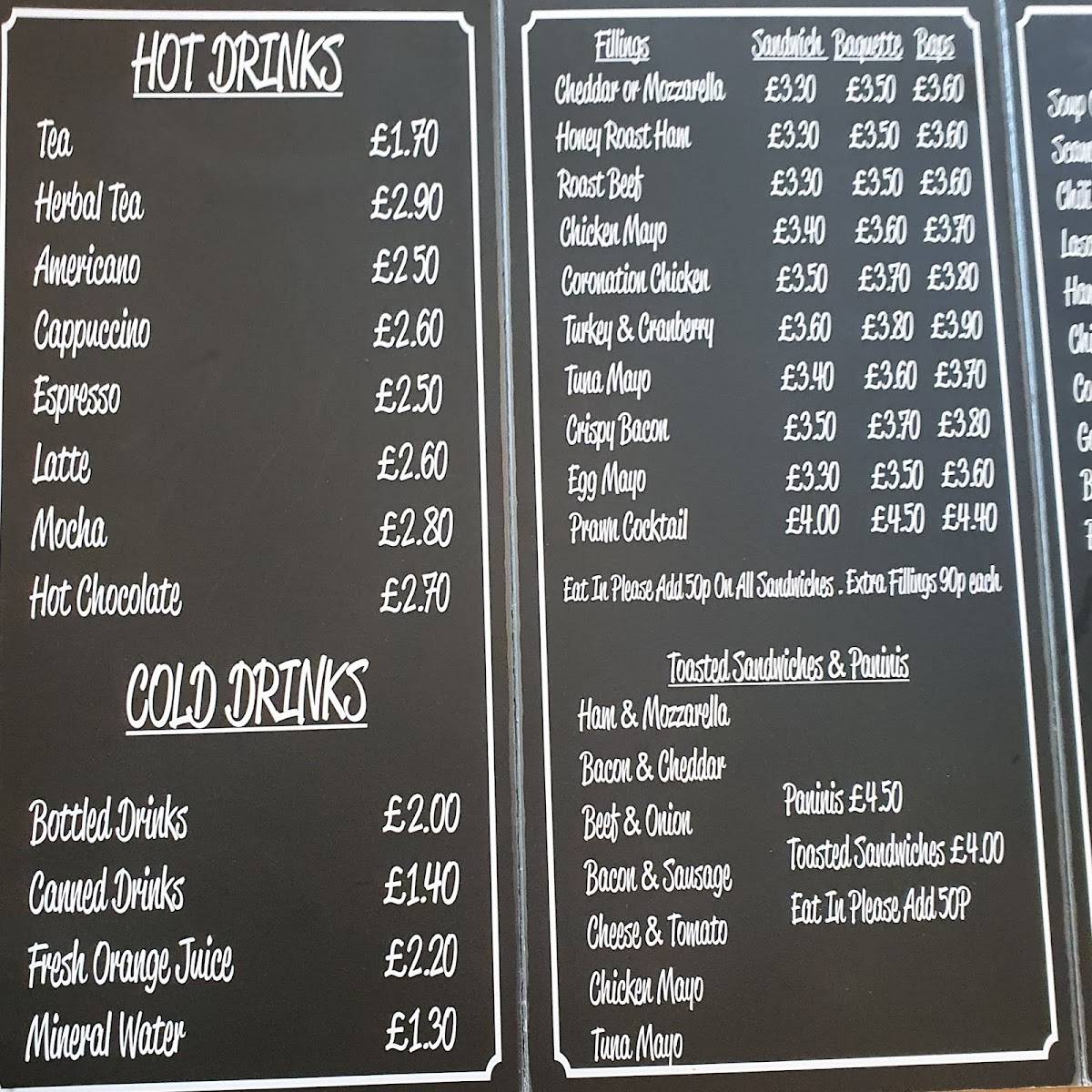 Menu at Bampton Coffee House, Bampton