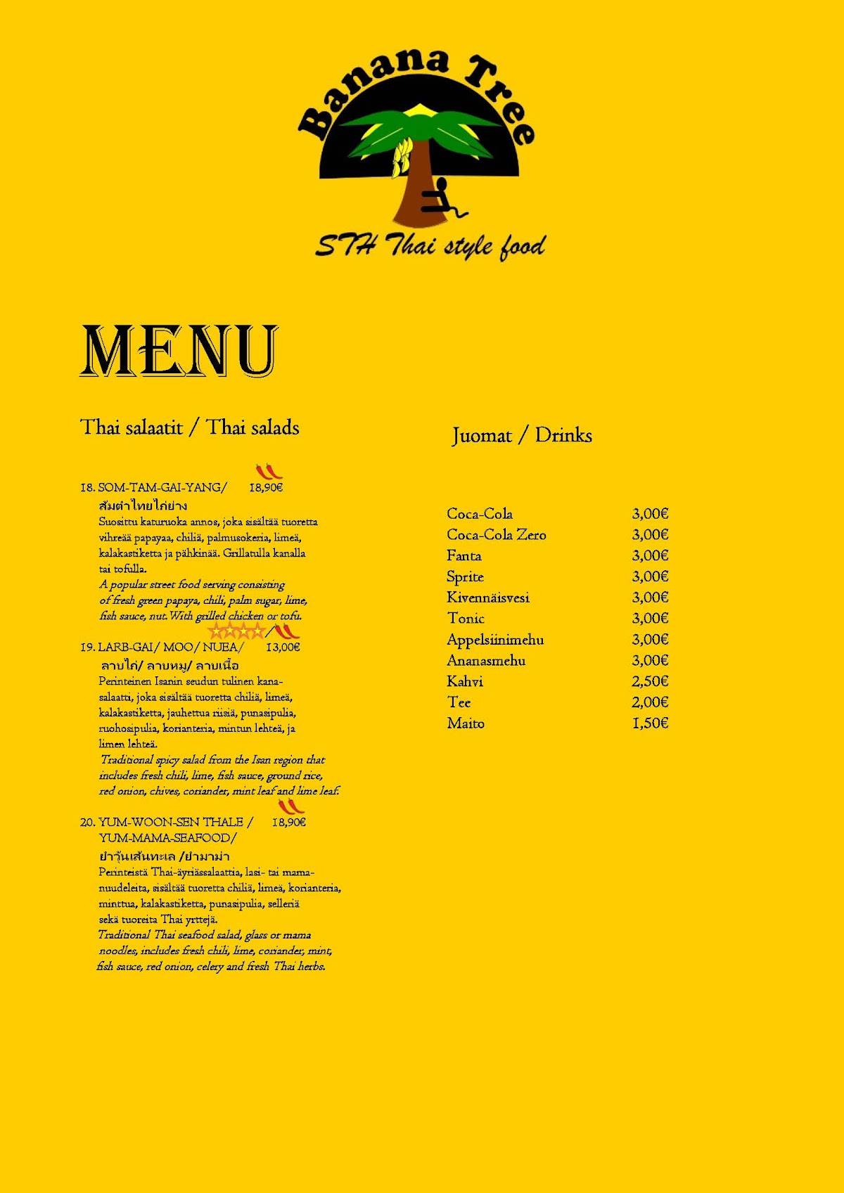 Carta del restaurante Banana Tree Water tower, Lappeenranta