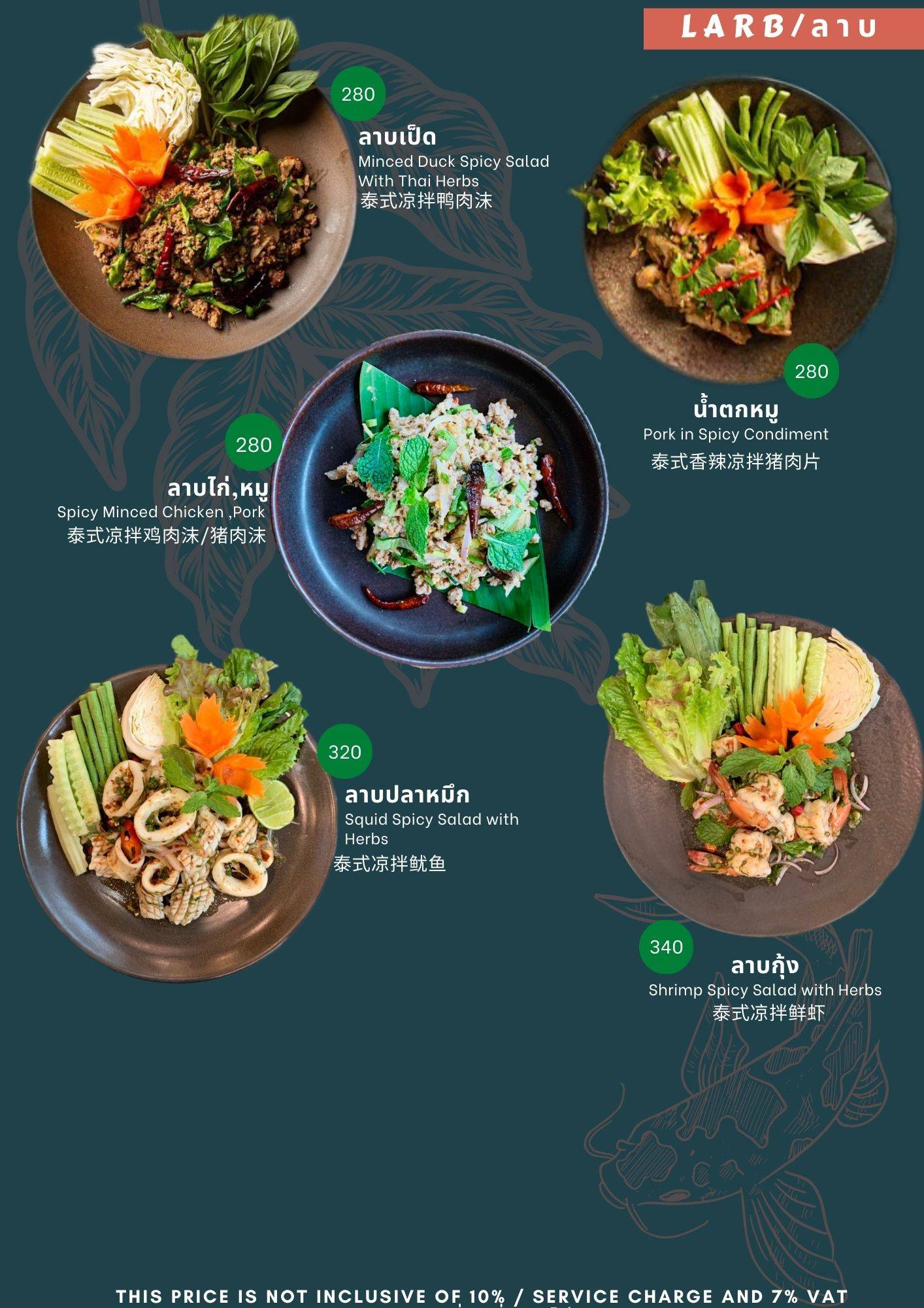 Menu at Baan Suan Sathon cafe, Bangkok