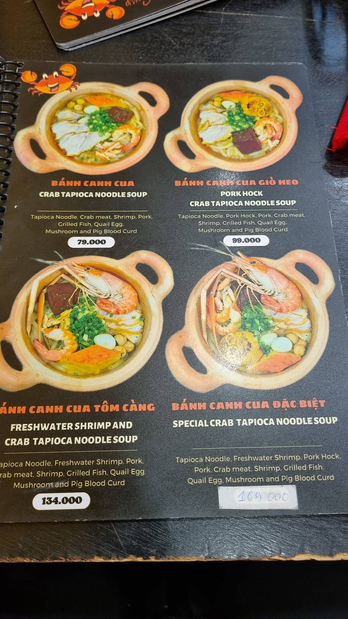 Menu at Bánh Canh Cua Út Thảo restaurant, Ho Chi Minh City, 120 Hồ Tùng Mậu