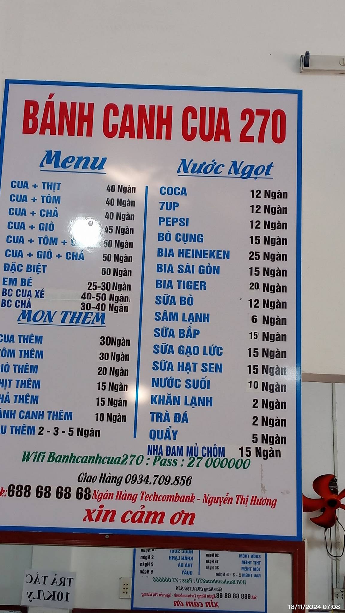 Menu at Bánh canh cua 270, Thu Dau Mot, 15 Huỳnh Văn Lũy