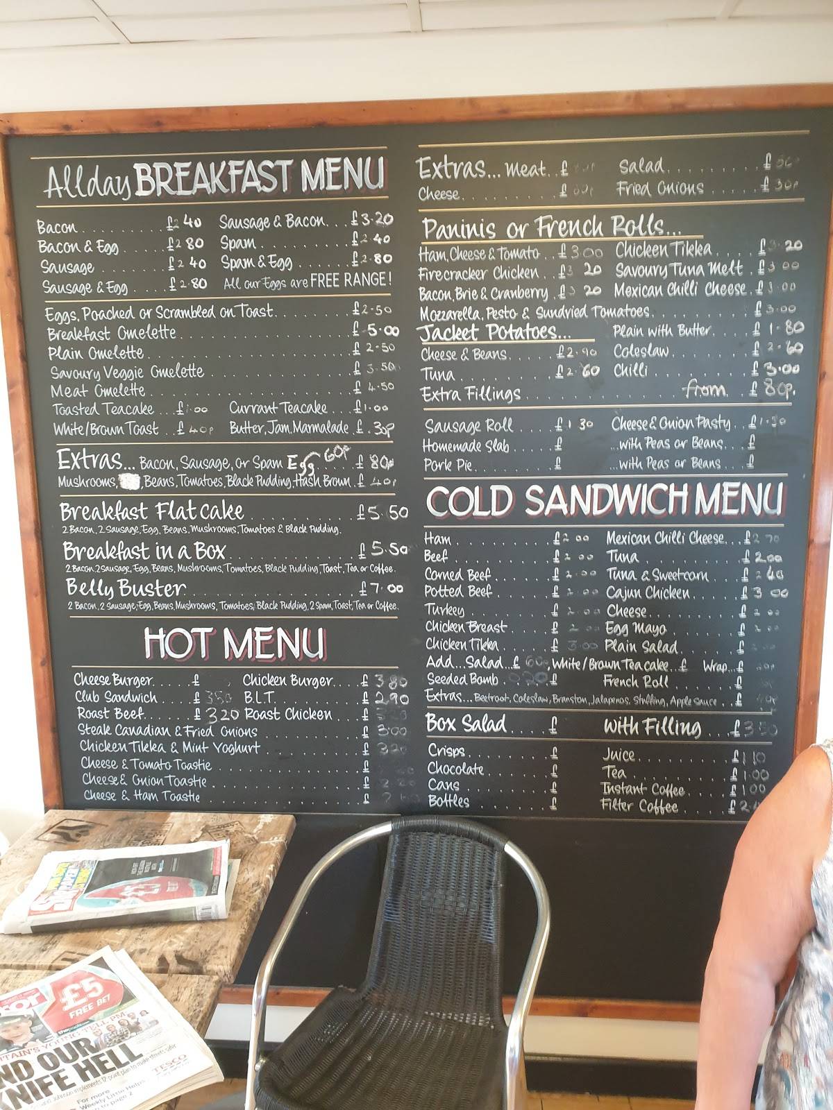 Menu at Banjo's coffee restaurant, Shipley