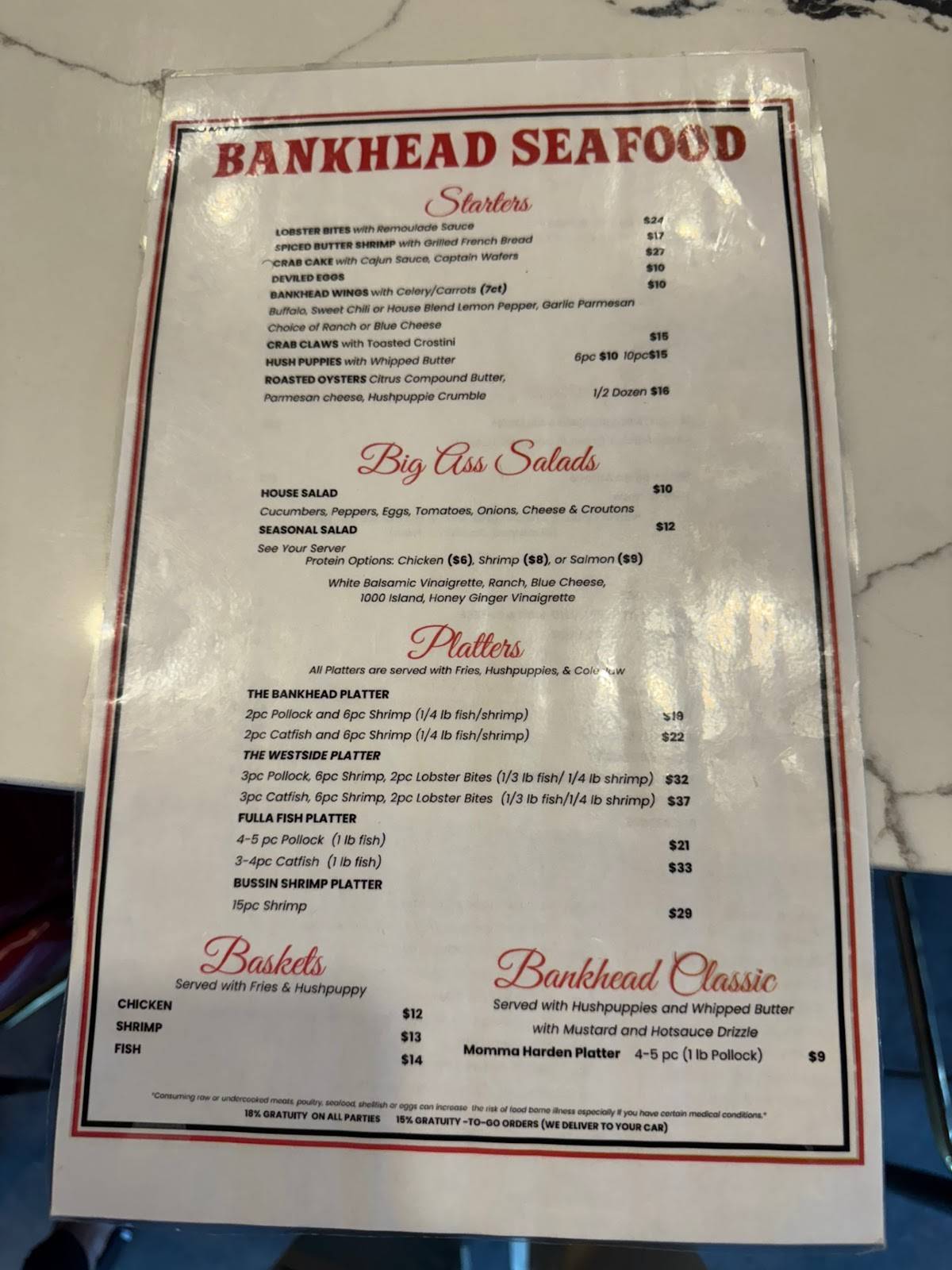 Menu at Bankhead Seafood 1 restaurant, Atlanta, Donald Lee Hollowell ...