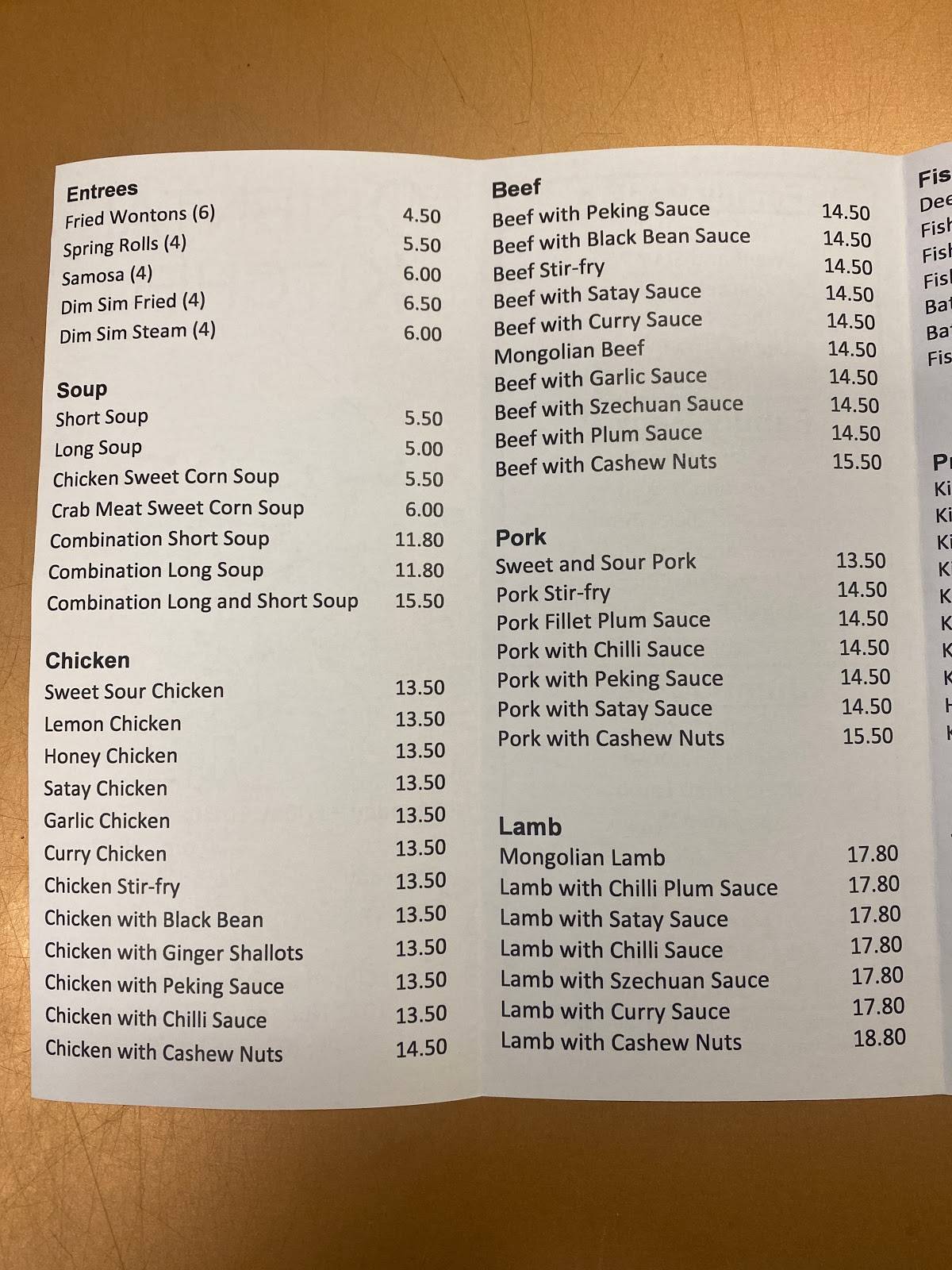 Menu at Oriental Kitchen restaurant, Banyo