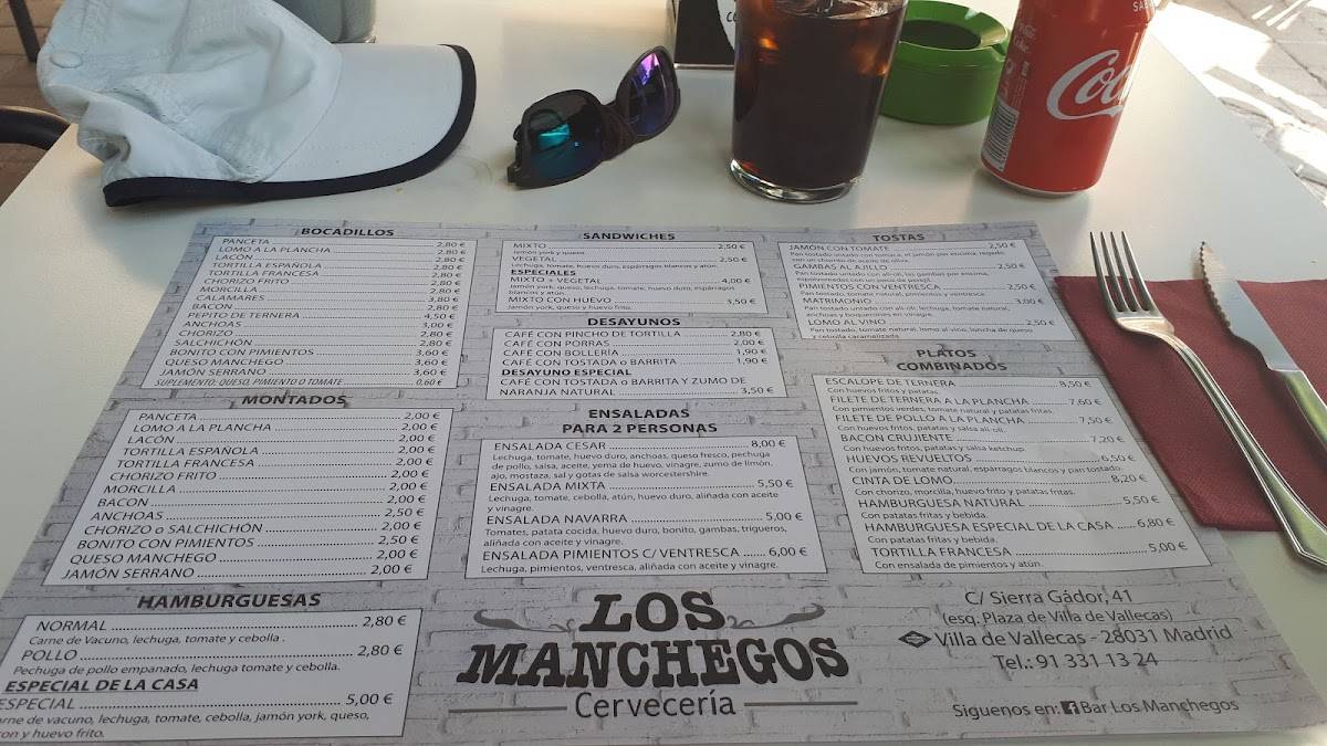 Carta de Bar los Manchegos, Madrid, C. de Sierra Gádor