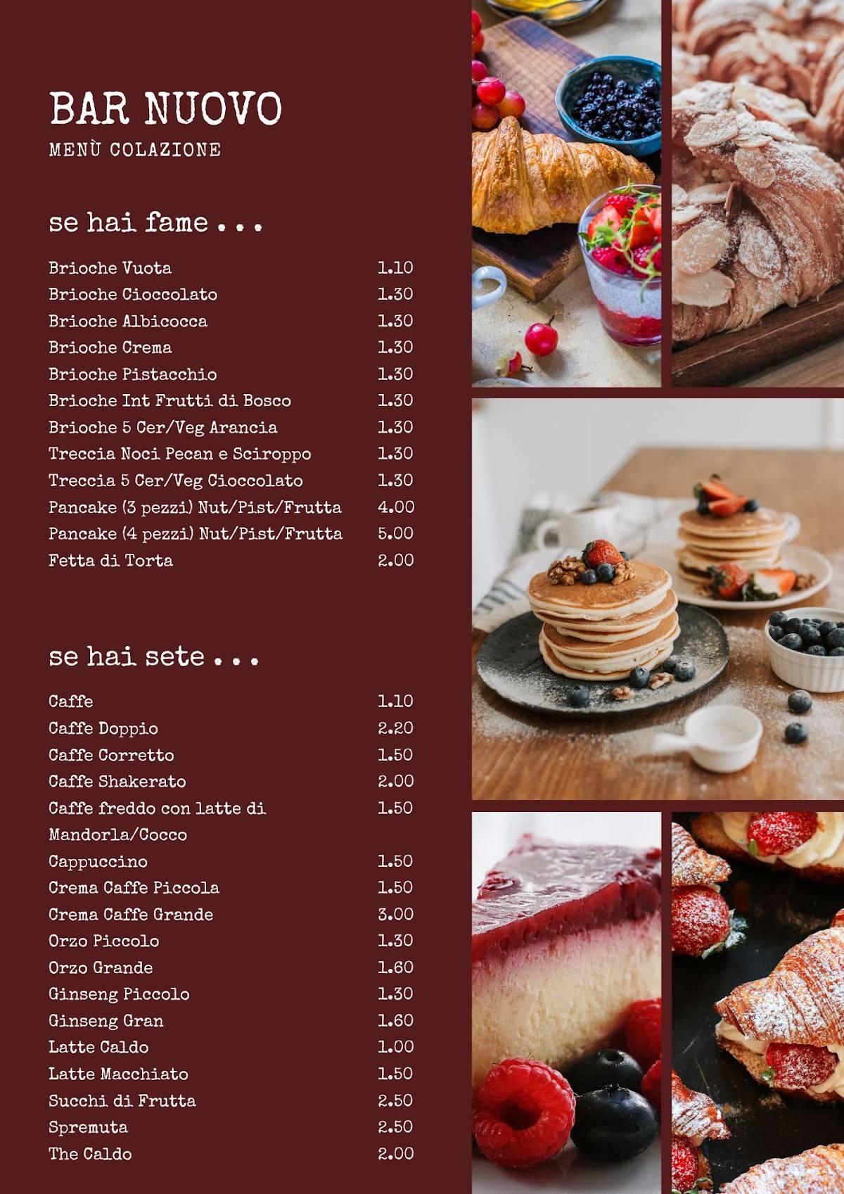 Menu da Bar Nuovo, Gussola