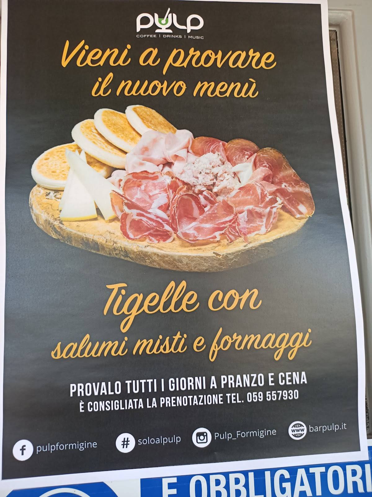 Menu da Bar Pulp, Formigine