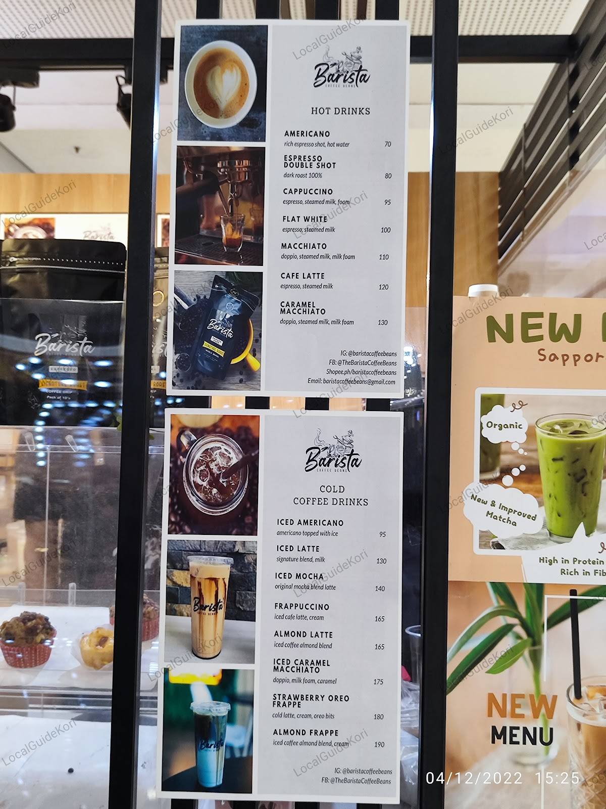 Menu at Barista Coffee Beans - SM Megamall, Mandaluyong