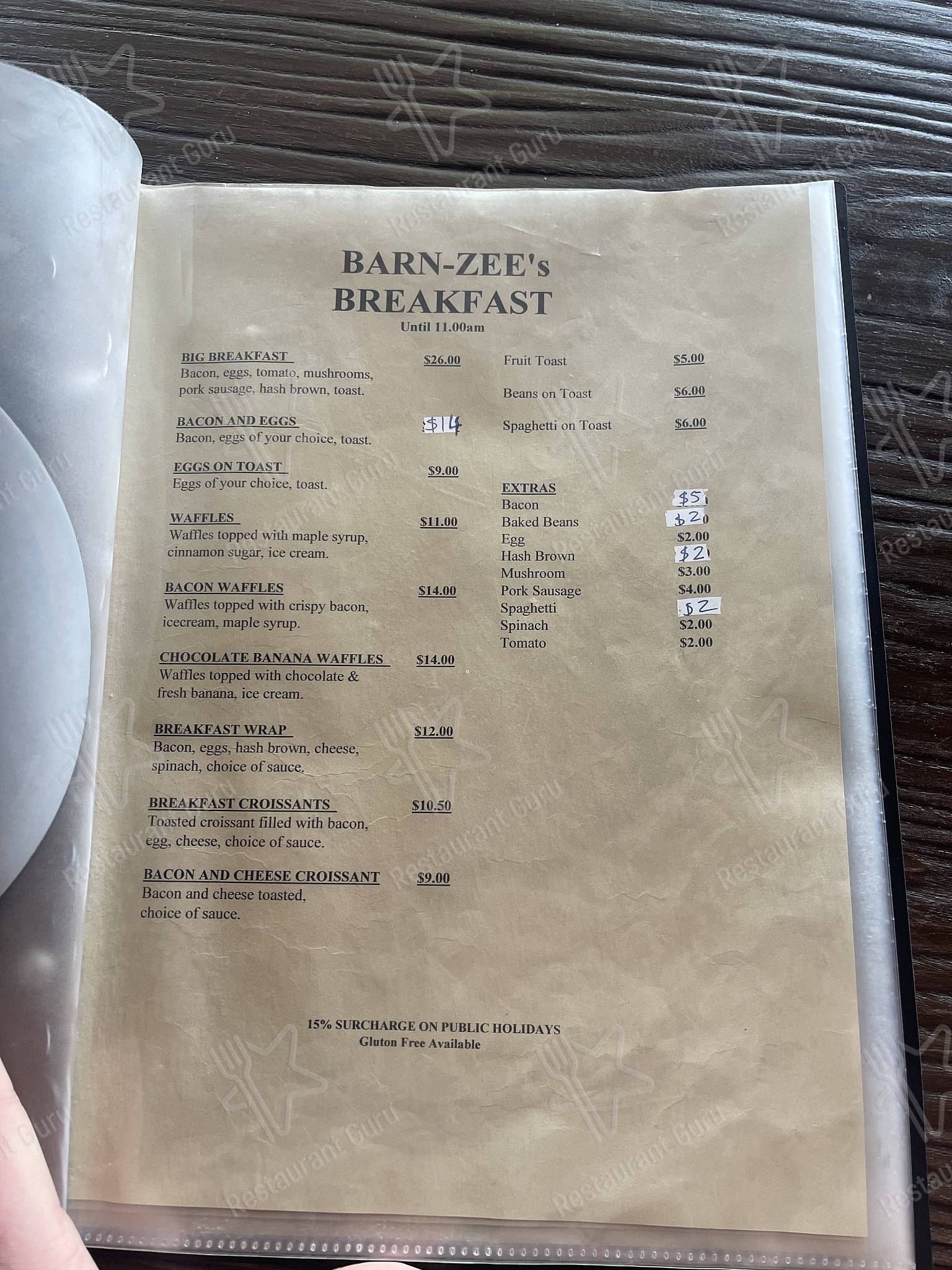 Menu at Barn-Zee's Burgers & Barista, Collie