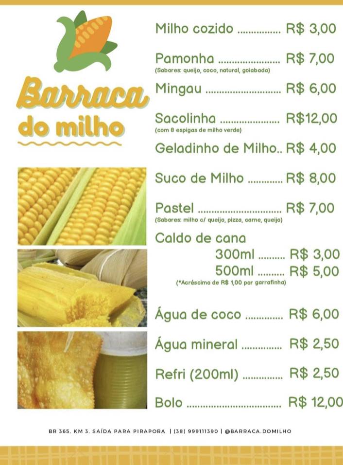Menu em Barraca do Milho, Montes Claros