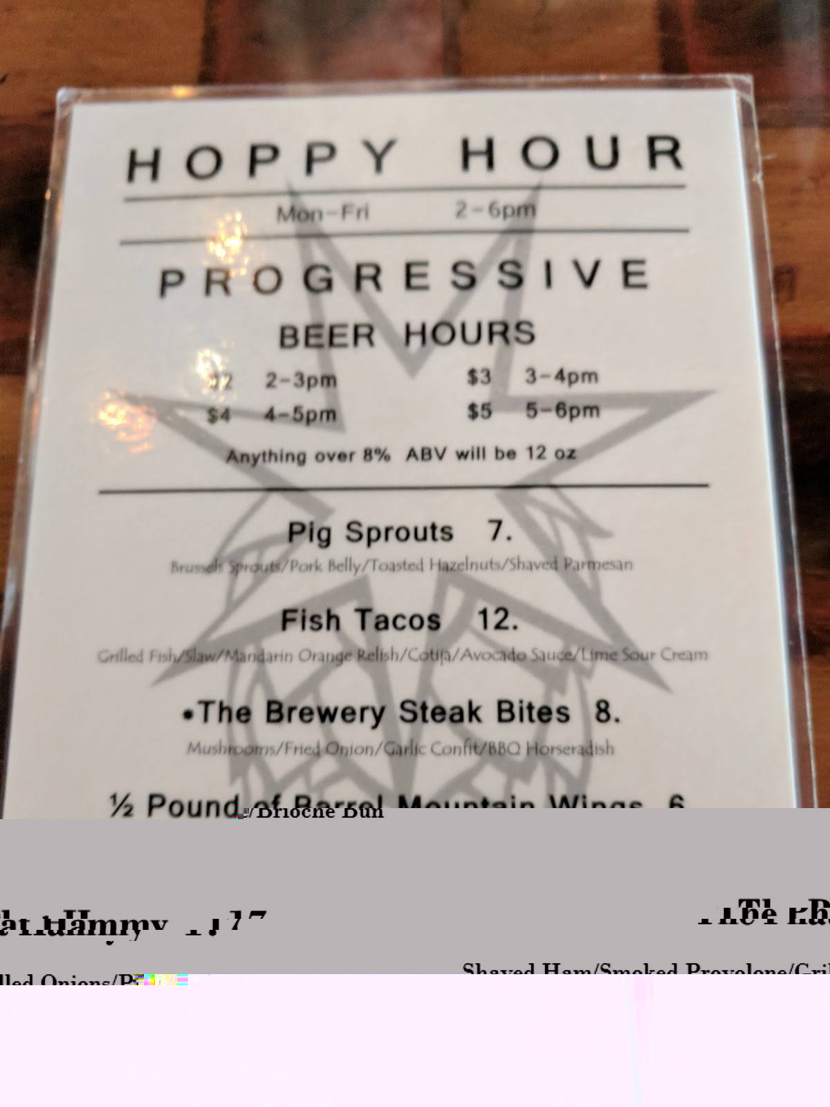 Menu at Barrel Mountain Brewing, Battle Ground