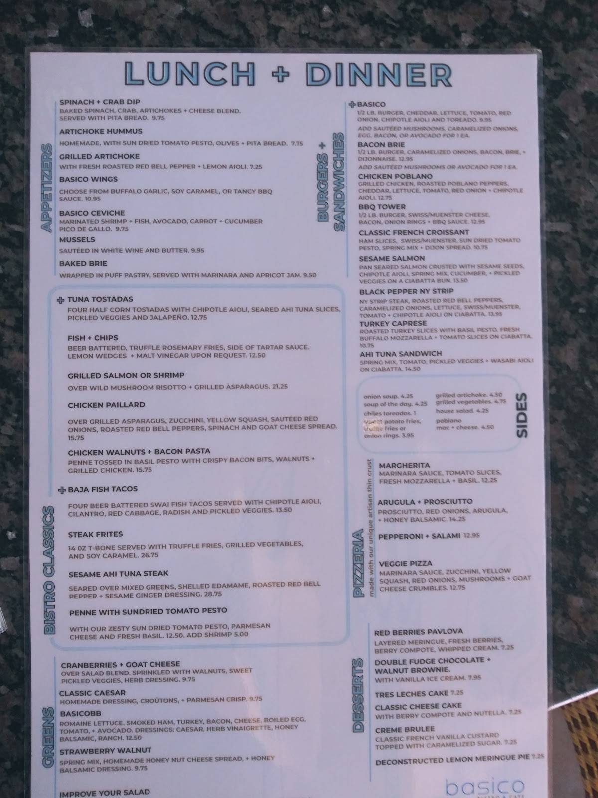 Menu at Basico Bistro Cafe, El Paso, N Mesa St #106
