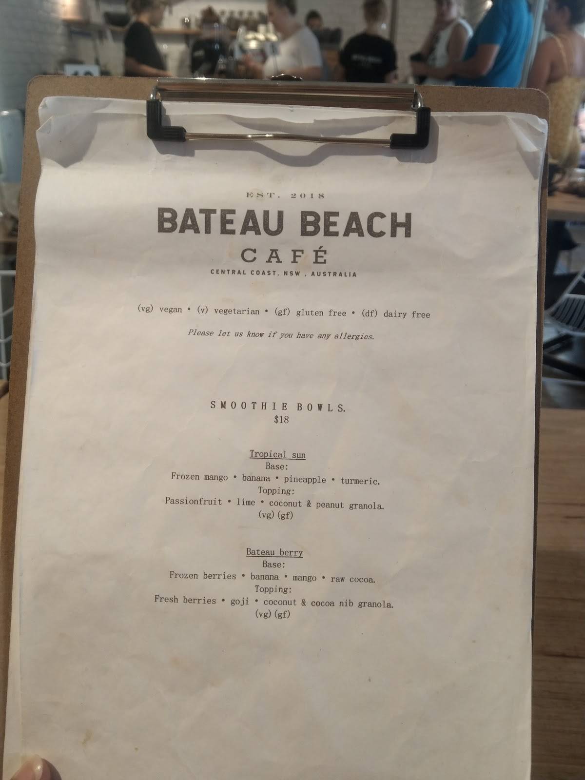 Menu at Bateau Beach Cafe, Bateau Bay
