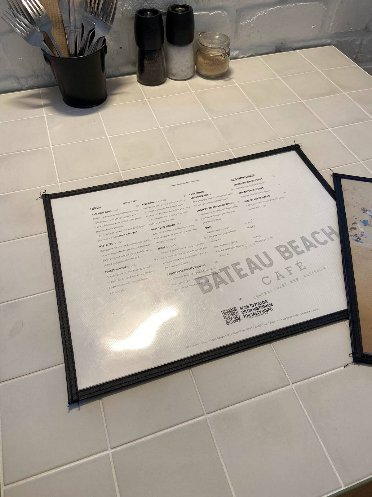 Menu at Bateau Beach Cafe, Bateau Bay