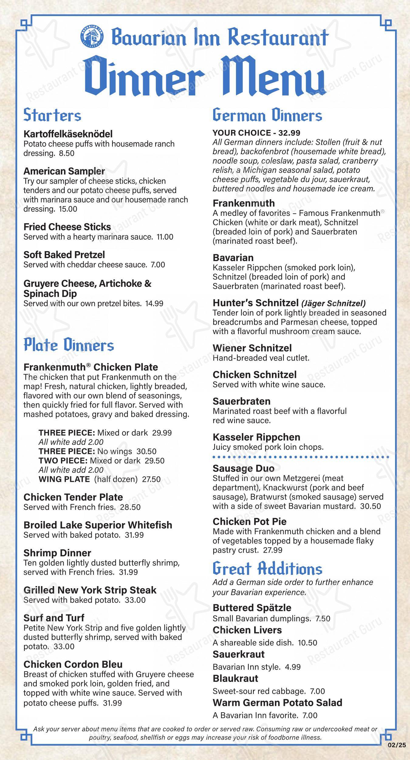 Menu at Bavarian Inn Restaurant, Frankenmuth, 713 S Main St