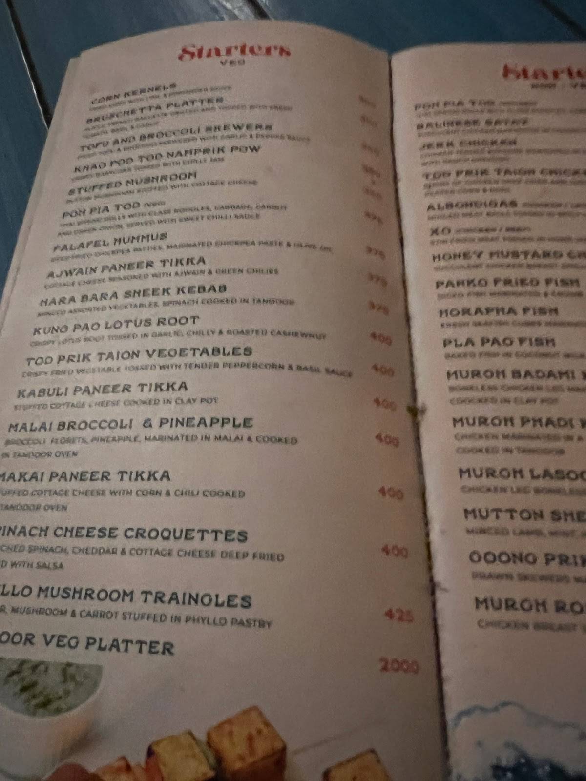 Menu at Bay 6, Chennai