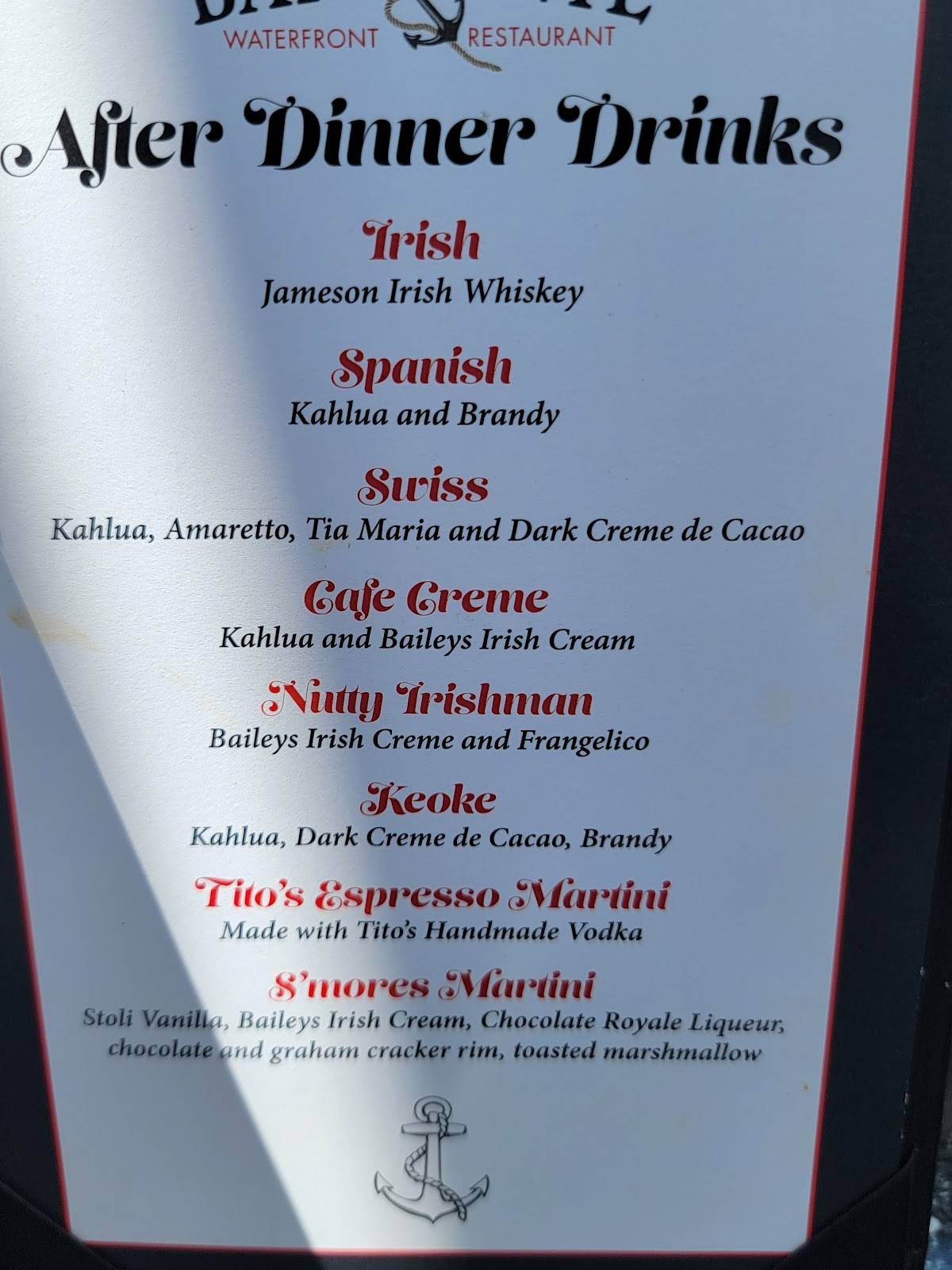Menu at Bay Pointe Waterfront Restaurant, Quincy