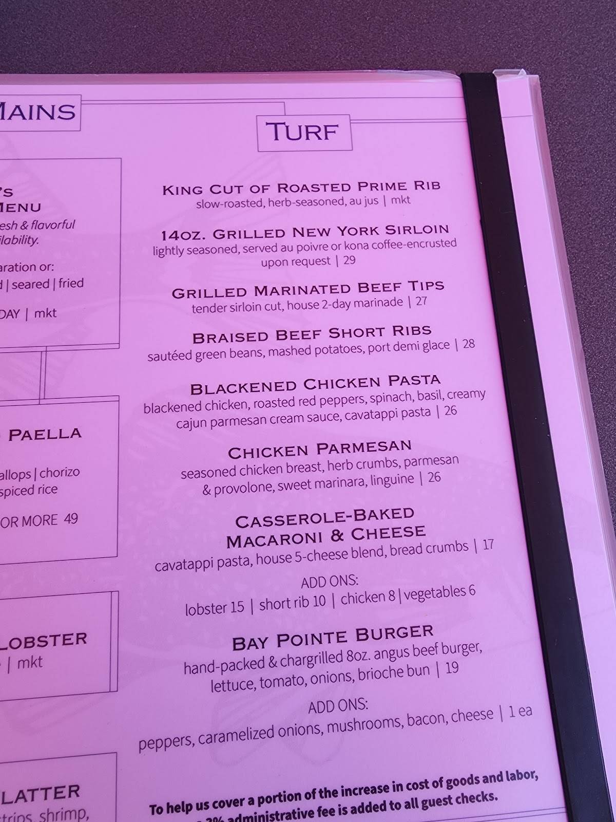 Menu at Bay Pointe Waterfront Restaurant, Quincy
