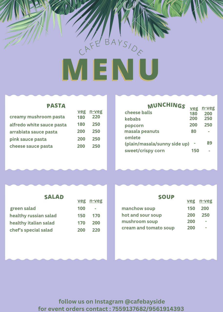 Menu at Bayside Cafe, Virar