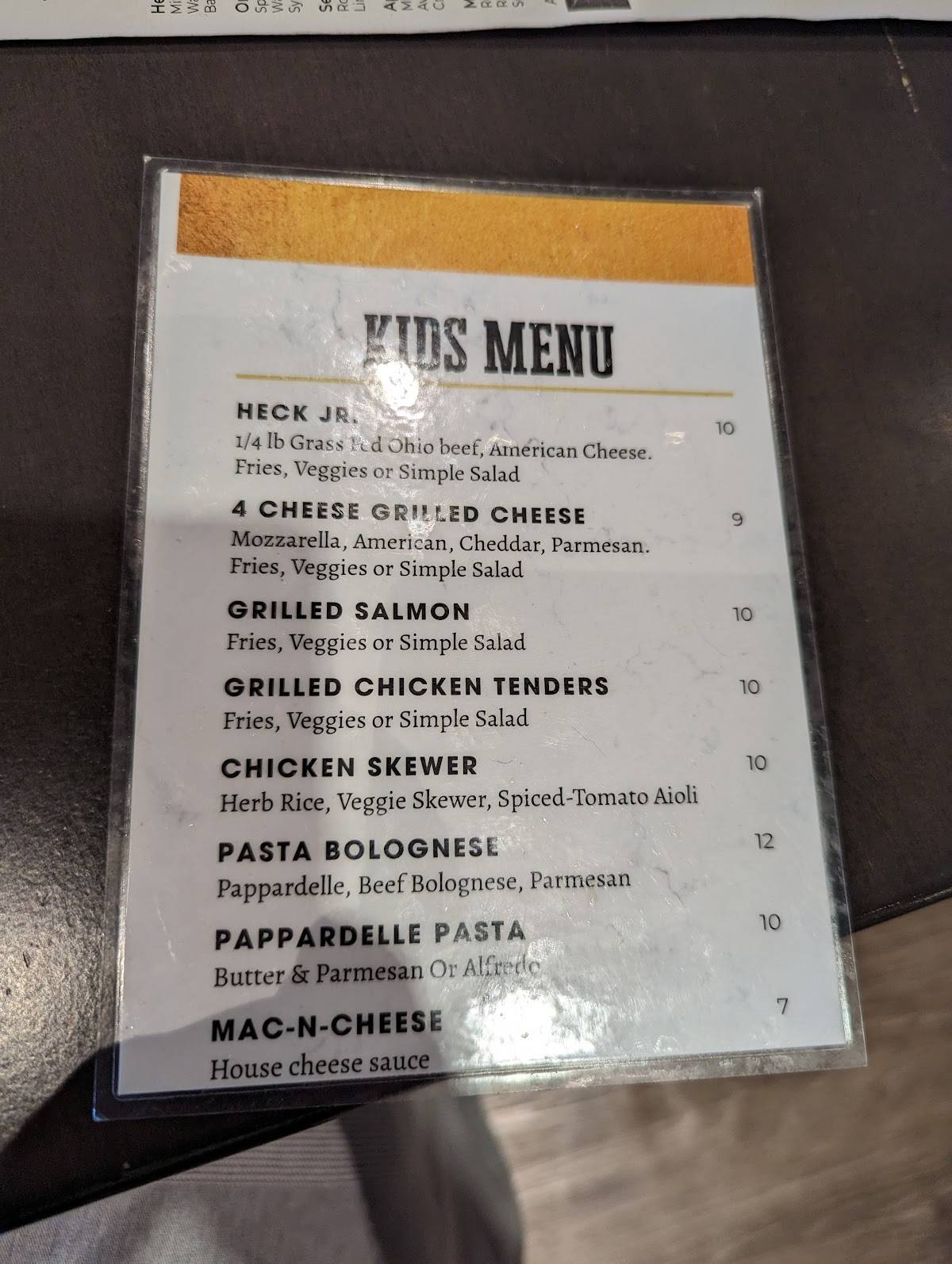 Menu at Hecks of Beachwood restaurant, Beachwood