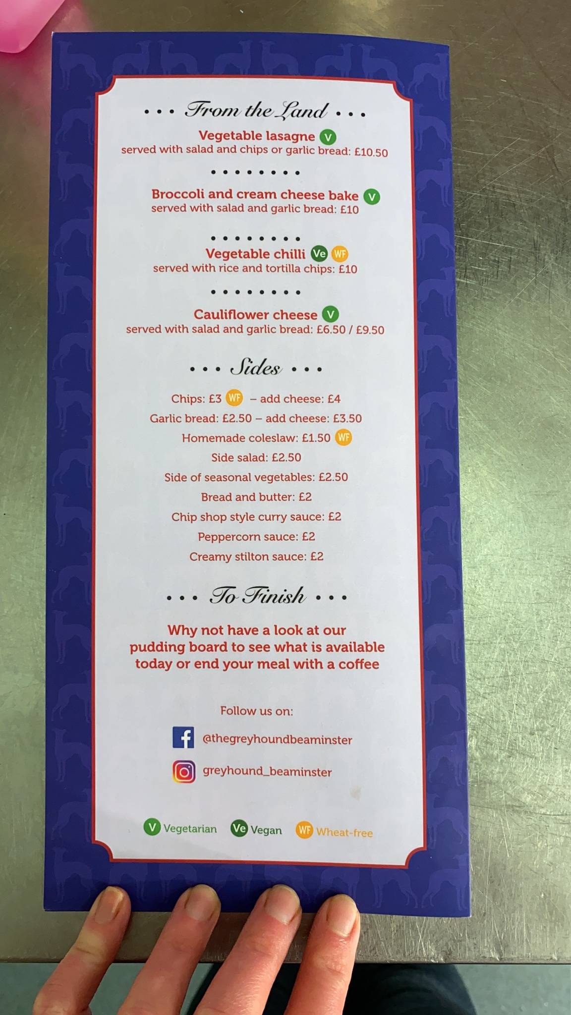 Menu at The Greyhound Inn pub & bar, Beaminster
