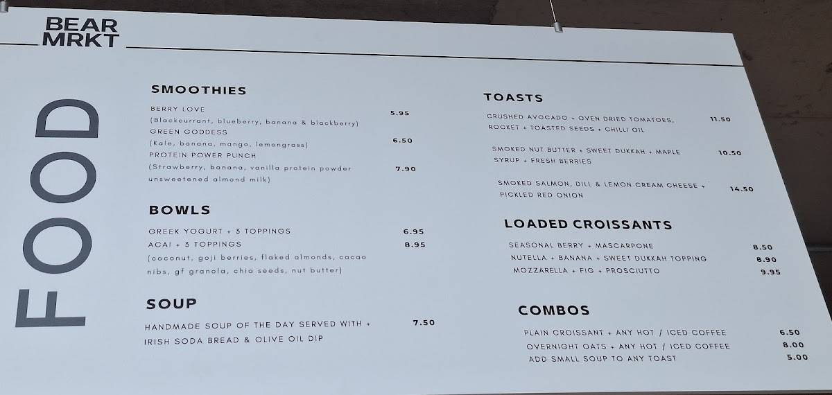 Menu at Bear Market Coffee - Sandyford cafe, Ireland