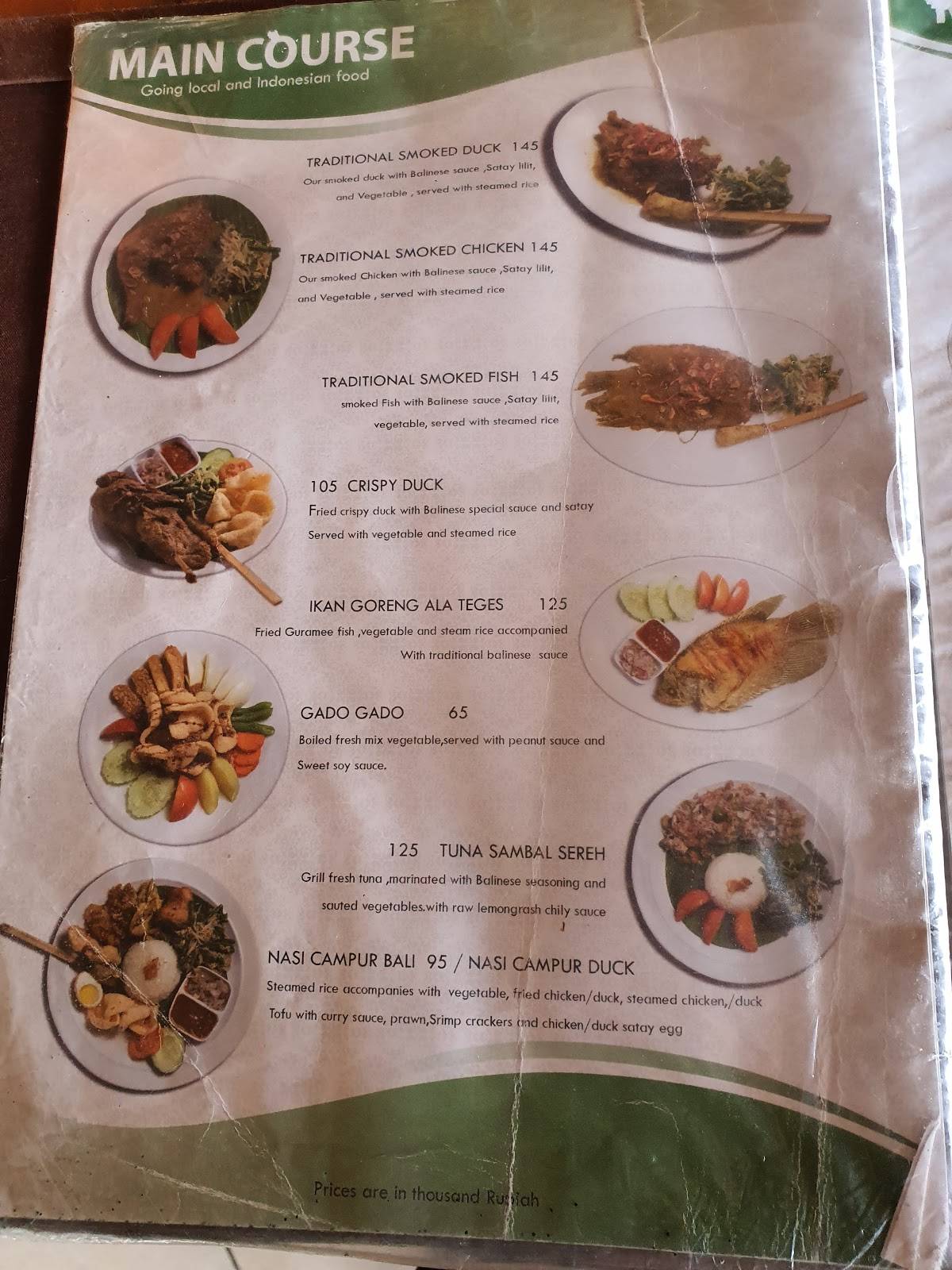Menu at Restoran Bebek Joni restaurant, Peliatan