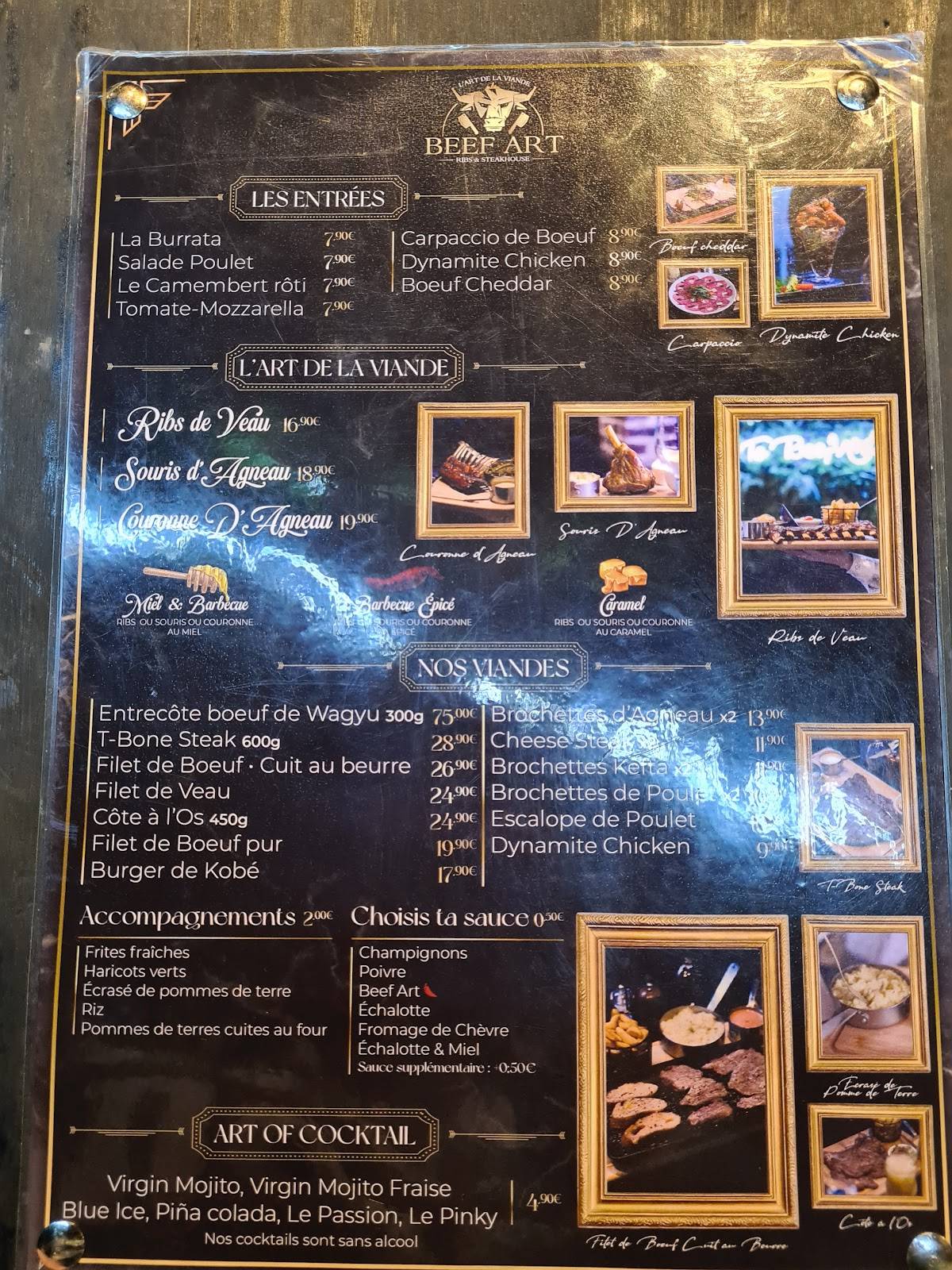 Menu au Beef Art restaurant, Lille
