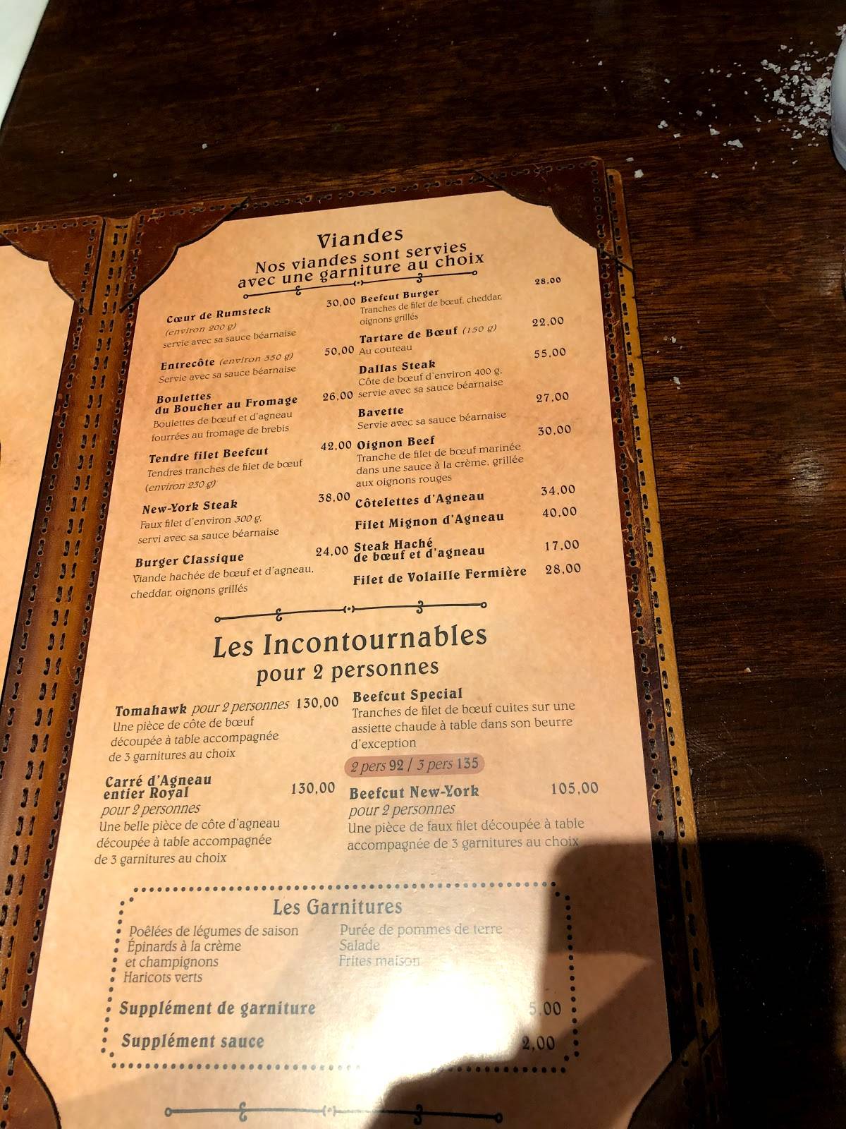 Menu Au Beef Cut Restaurant à Viande Courbevoie