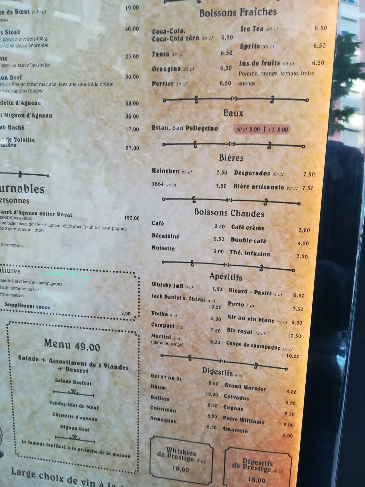 Menu au Beef Cut restaurant à viande, Courbevoie