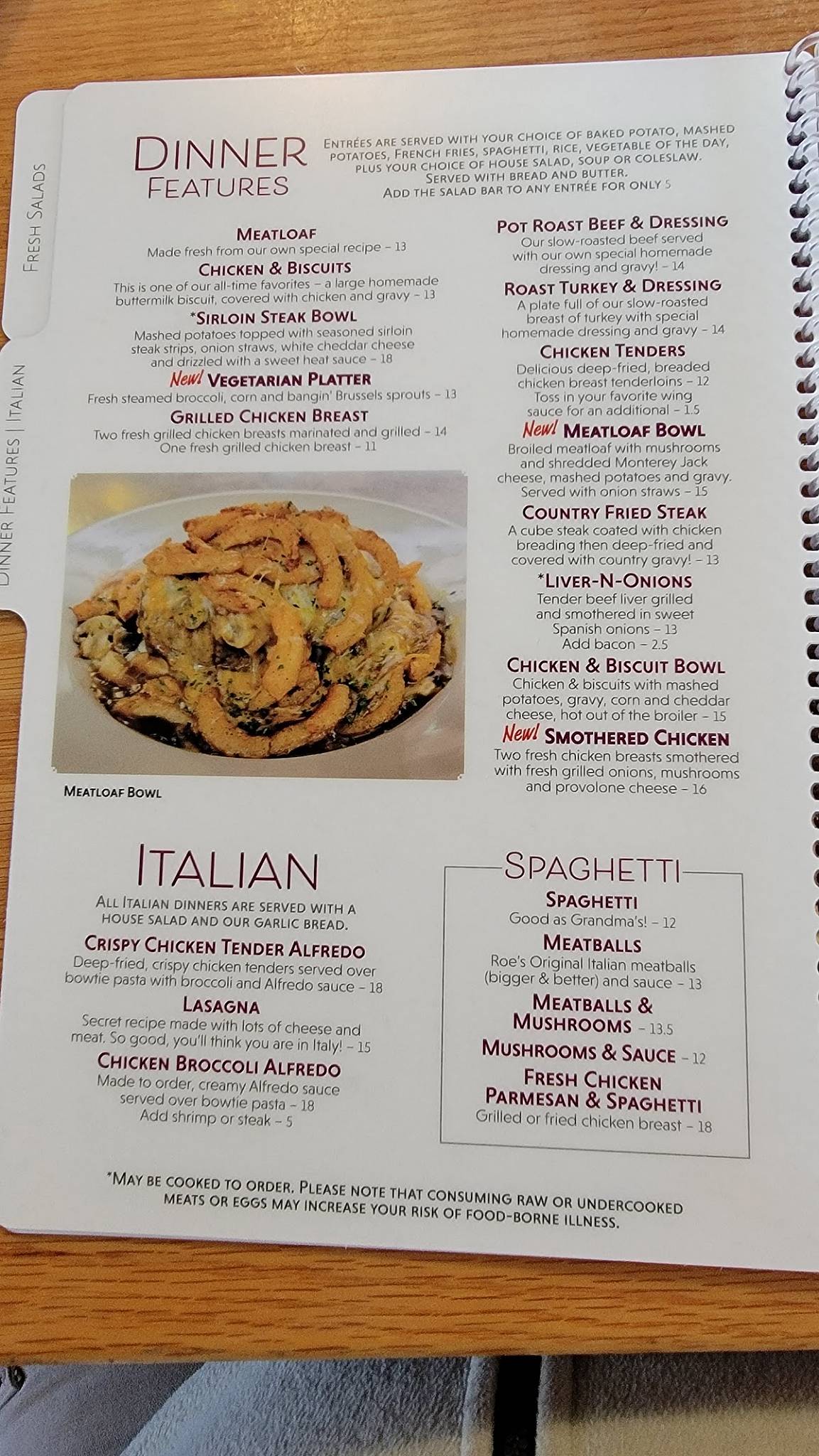 Menu at Beeman's restaurant, Sayre