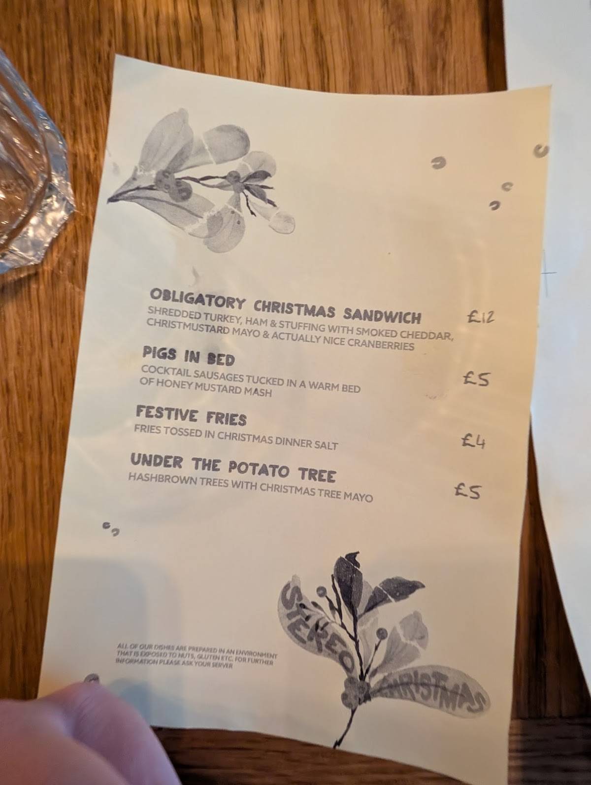 Menu at Stereo restaurant, Belfast