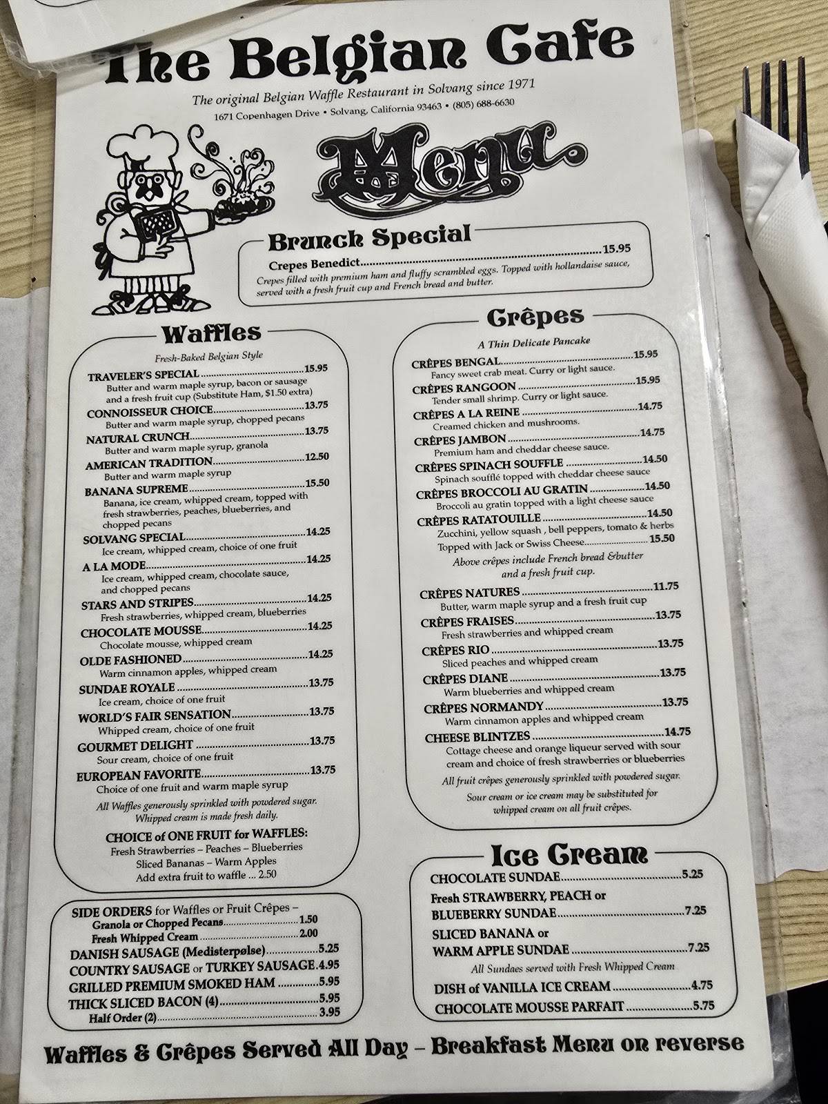 Menu at Belgian Cafe, Solvang