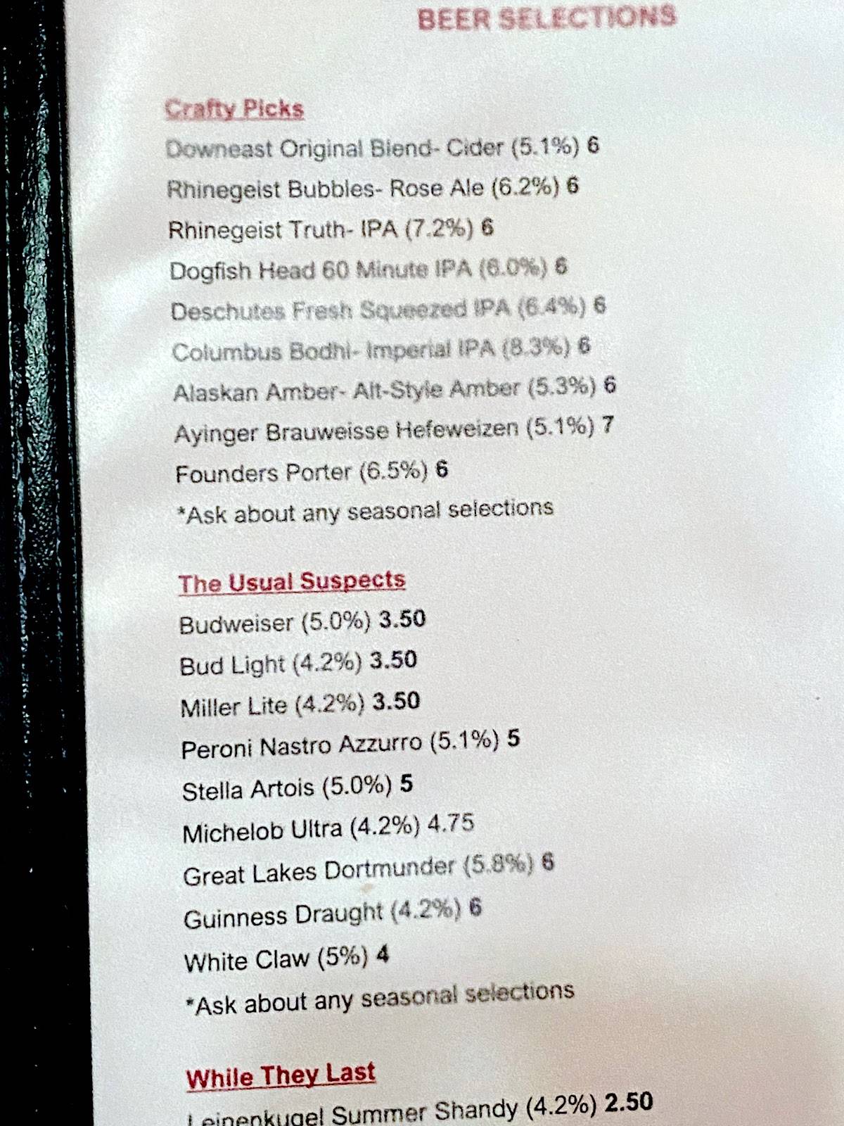 Menu at Bella Cucina restaurant, Chardon