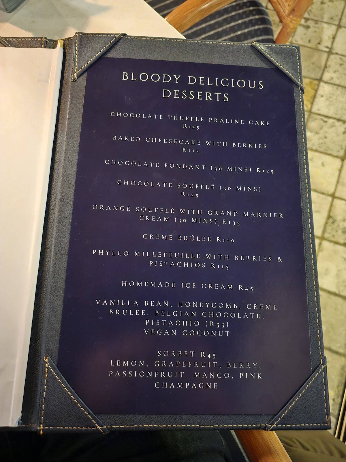 Menu au Bellagio Mediterranean Restaurant, Le Cap