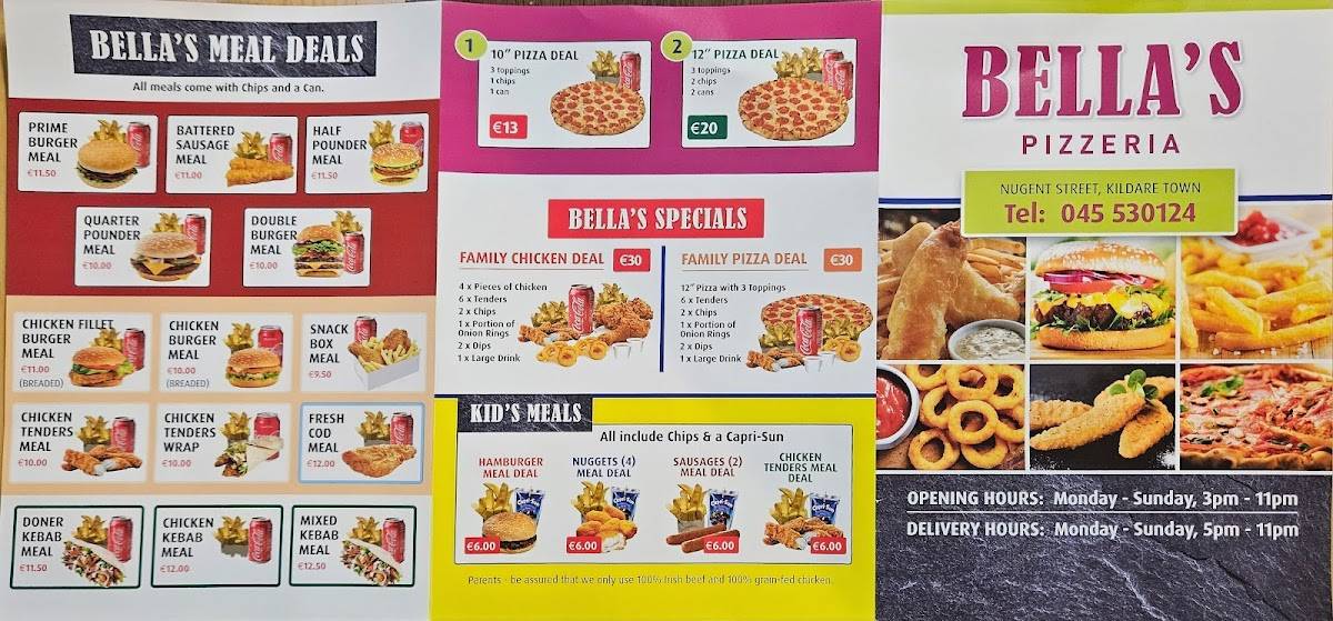 Menu at Bella’s Pizzeria and Fish & Chips, Kildare