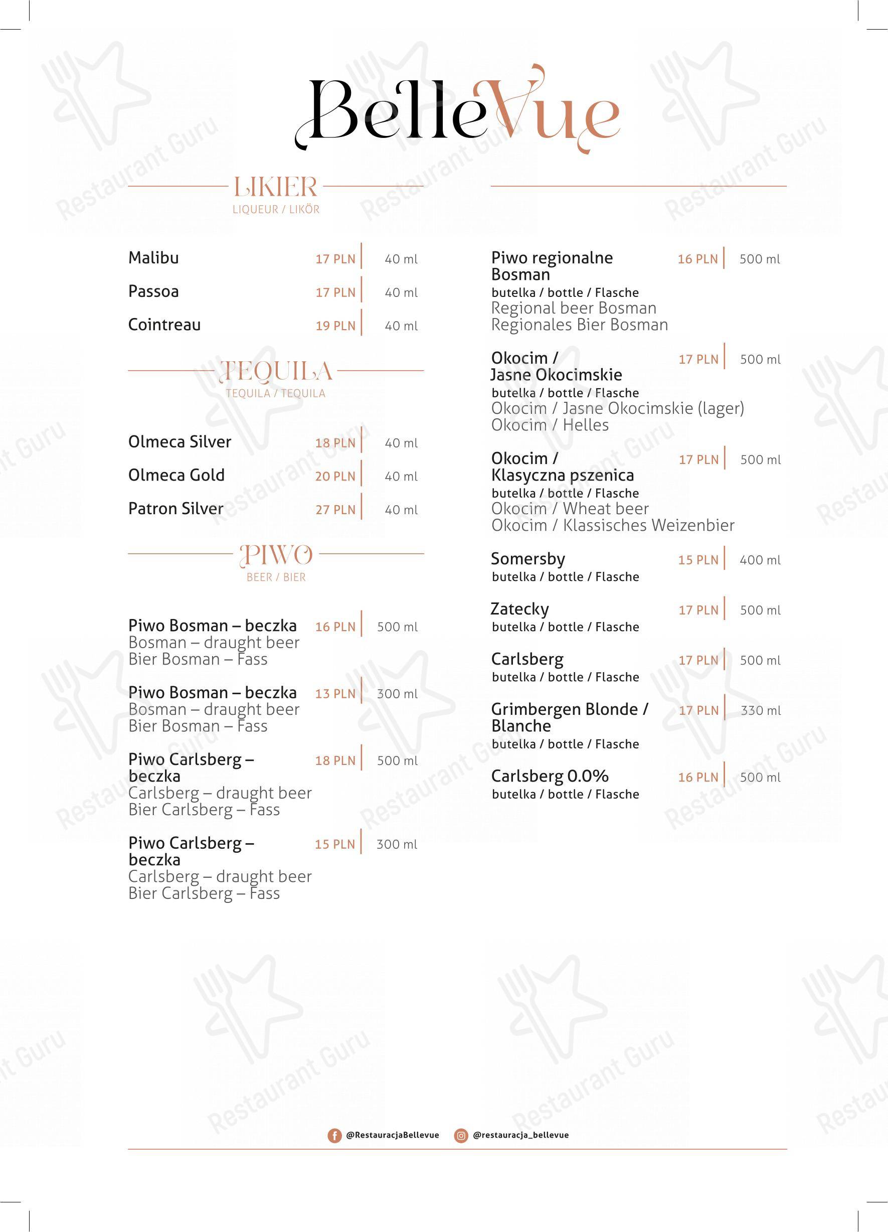 Menu at BelleVue restaurant, Szczecin