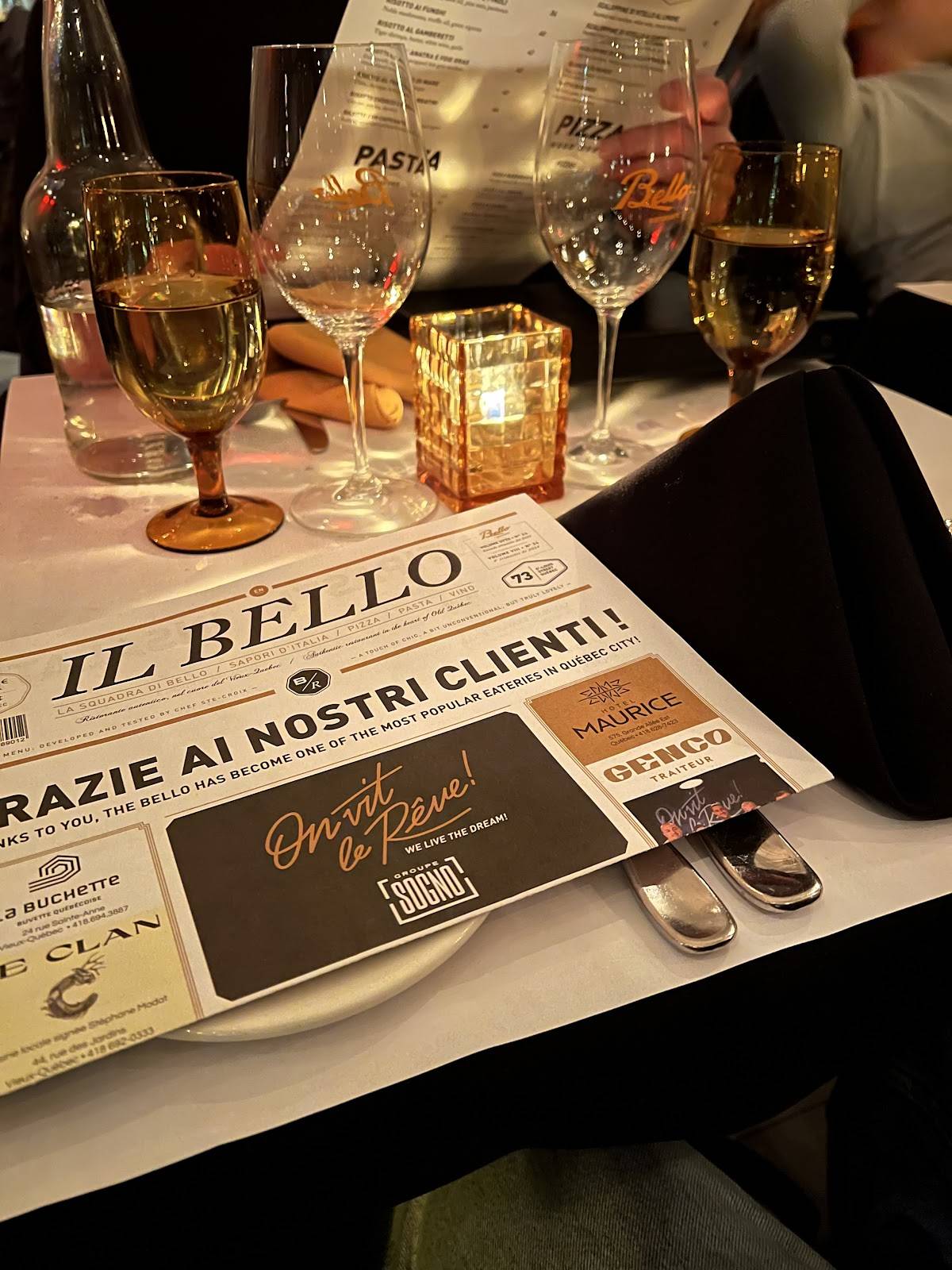 Menu at Bello Ristorante pizzeria, Québec City