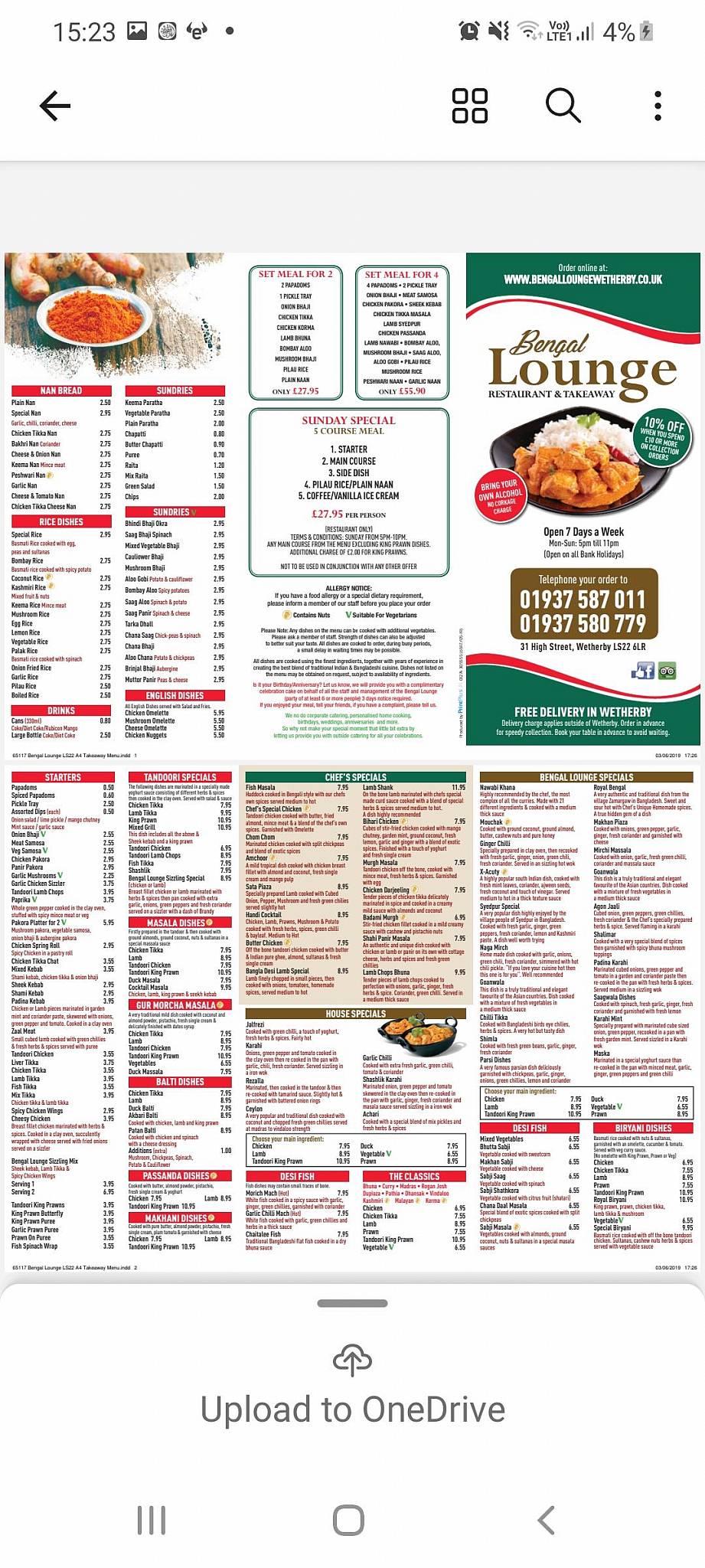 Menu at Bengal Lounge Wetherby restaurant, Wetherby