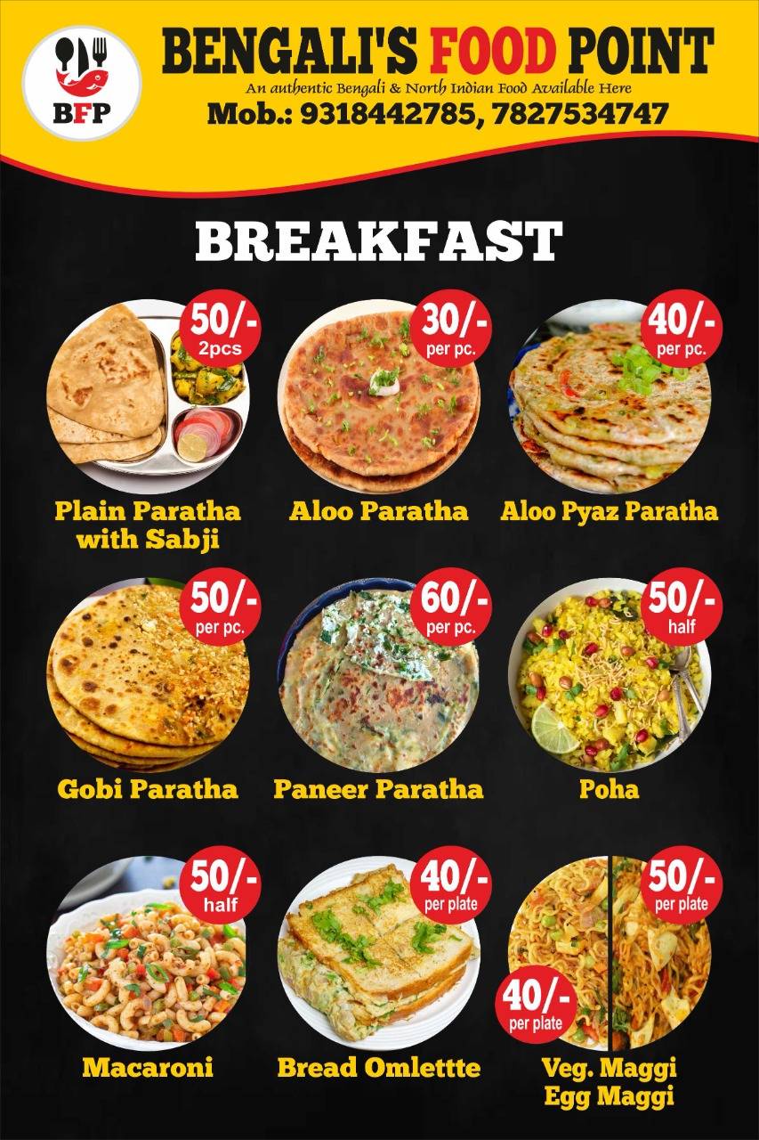 Menu at Bengali’s Food Point, New Delhi