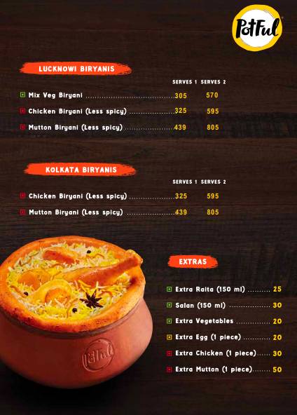 Menu at Potful Biryani, Kannamangala, Bengaluru