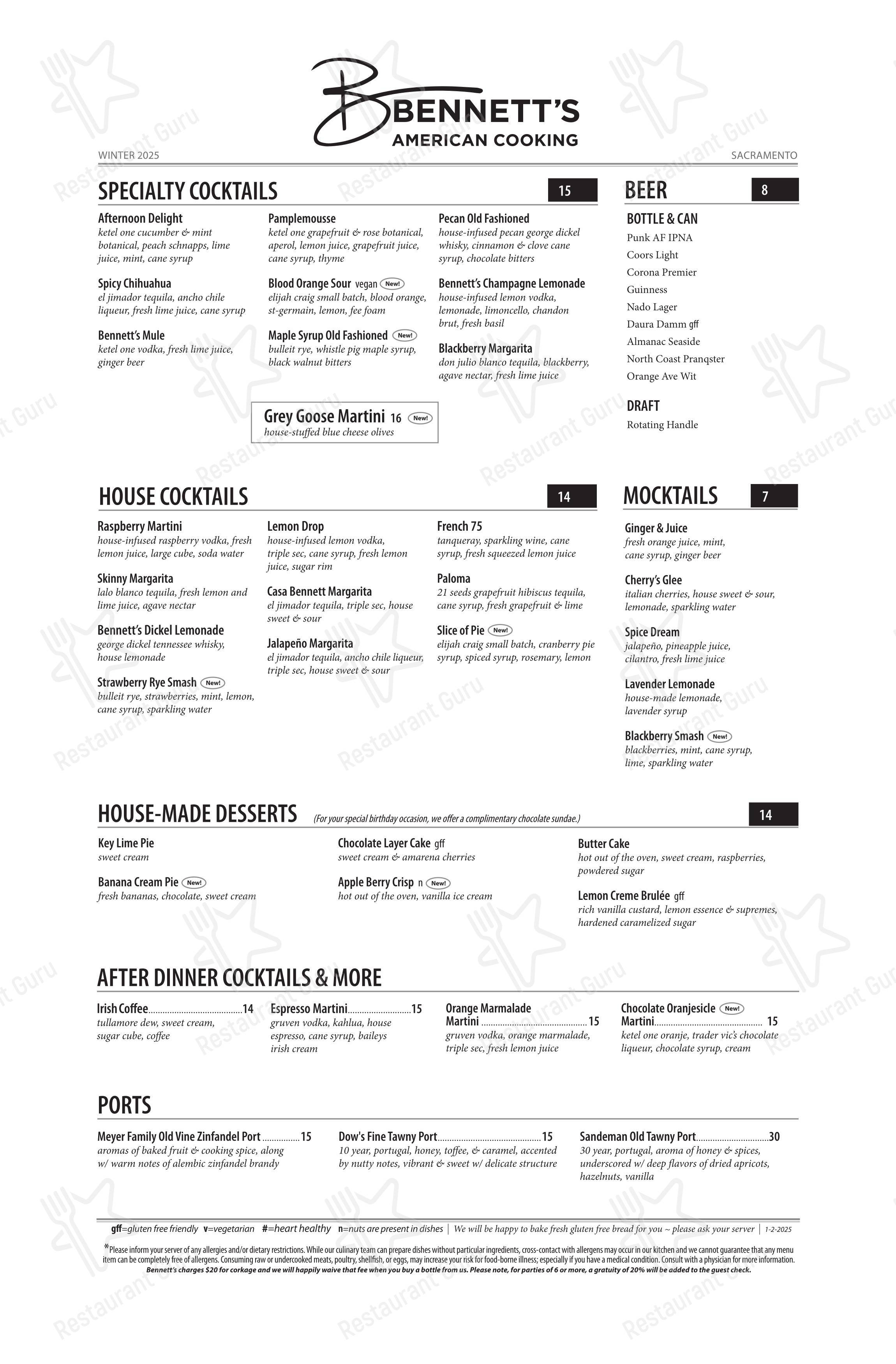Menu at Bennett's Kitchen Bar Market, Roseville