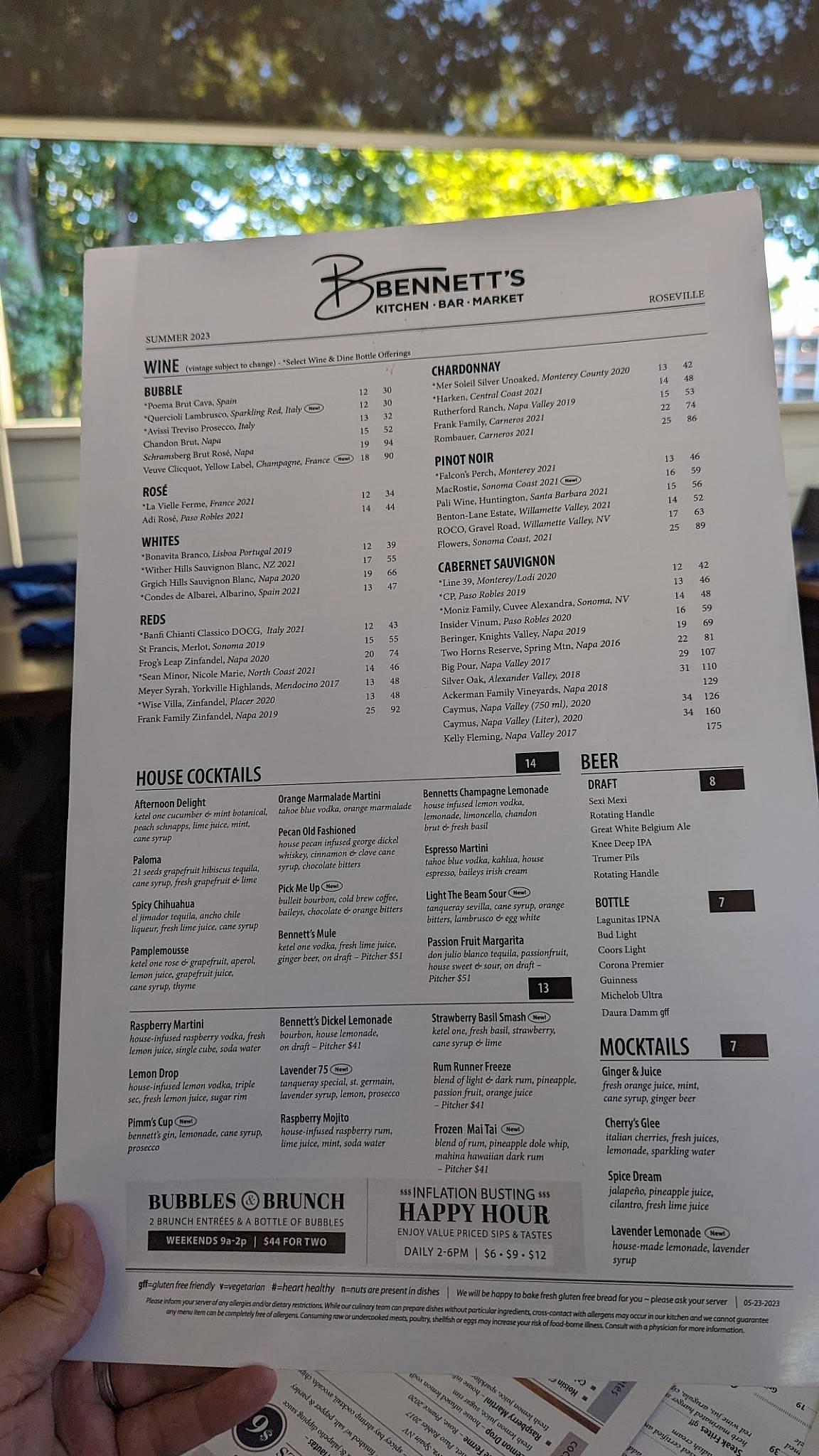 Menu at Bennett's Kitchen Bar Market, Roseville