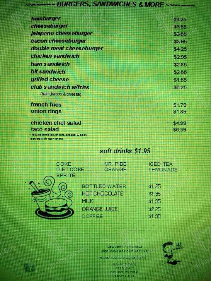 Menu at Benny's Cafe - Del Rio, Tx, Del Rio