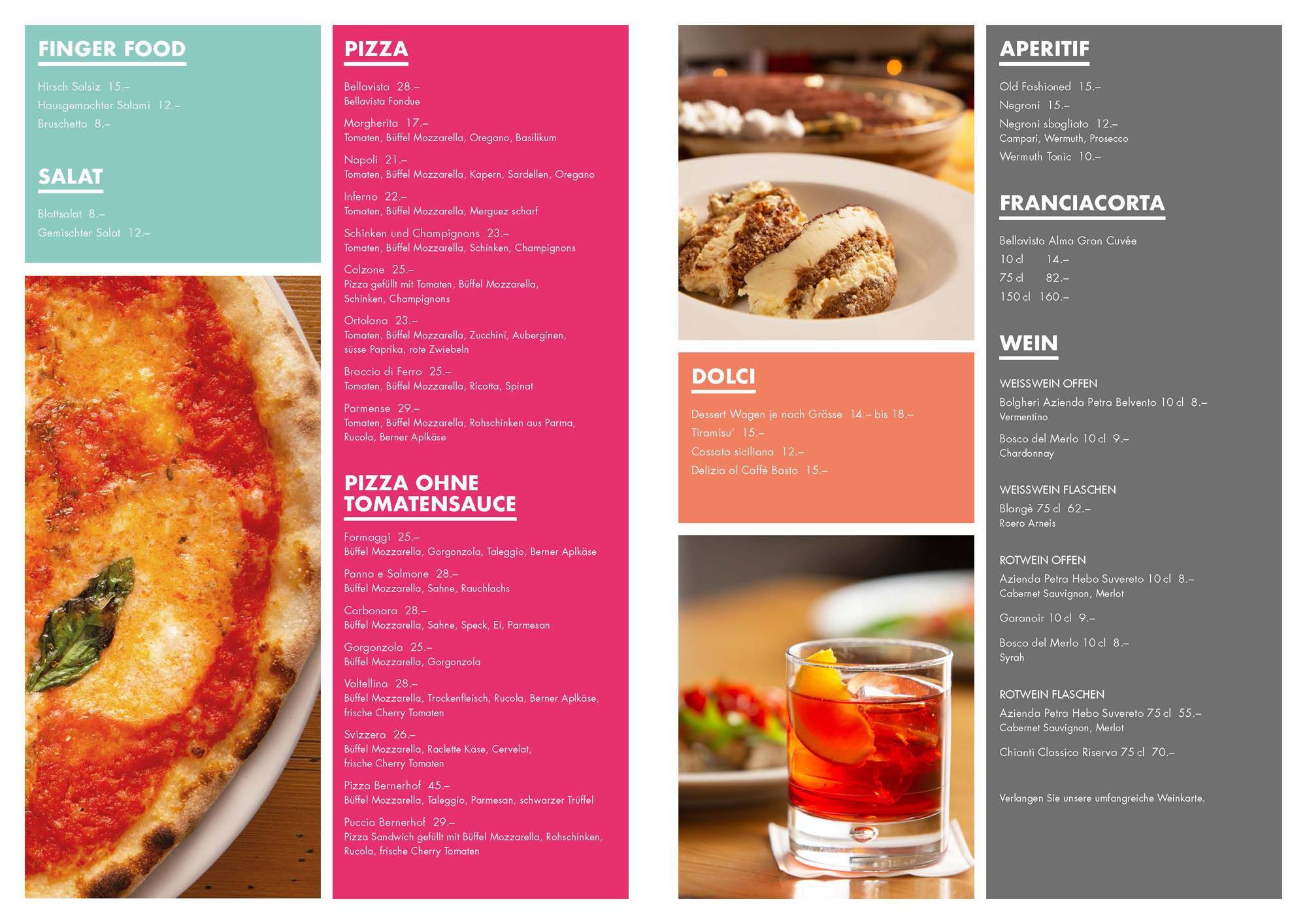 Menu au Pizza Basta, Saanen