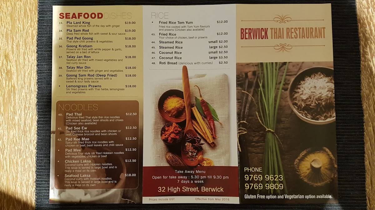 Menu at Berwick Thai Restaurant, Berwick