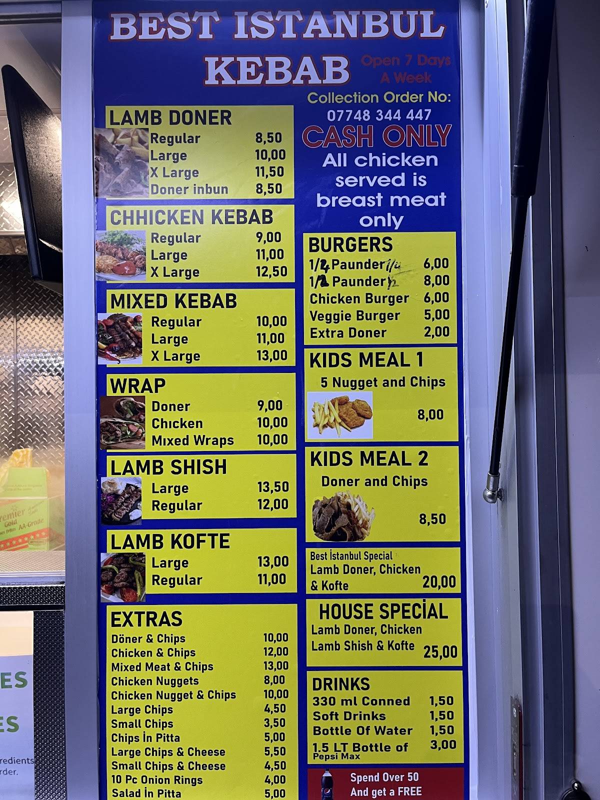 Menu at Best Istanbul Kebab fast food, Farnham
