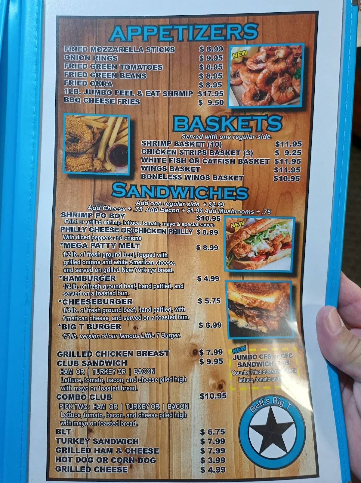 Menu at Bett's Big T Restaurant, Chiefland