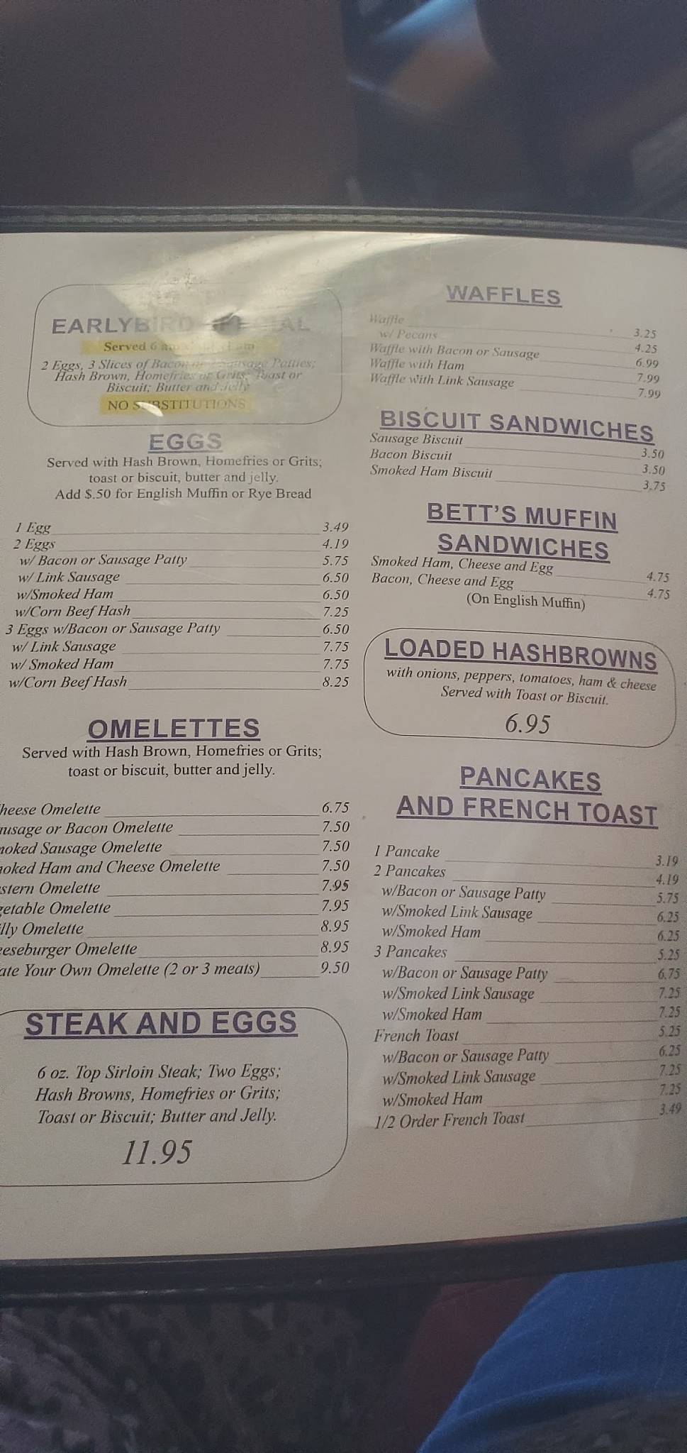 Menu at Bett's Big T Restaurant, Chiefland